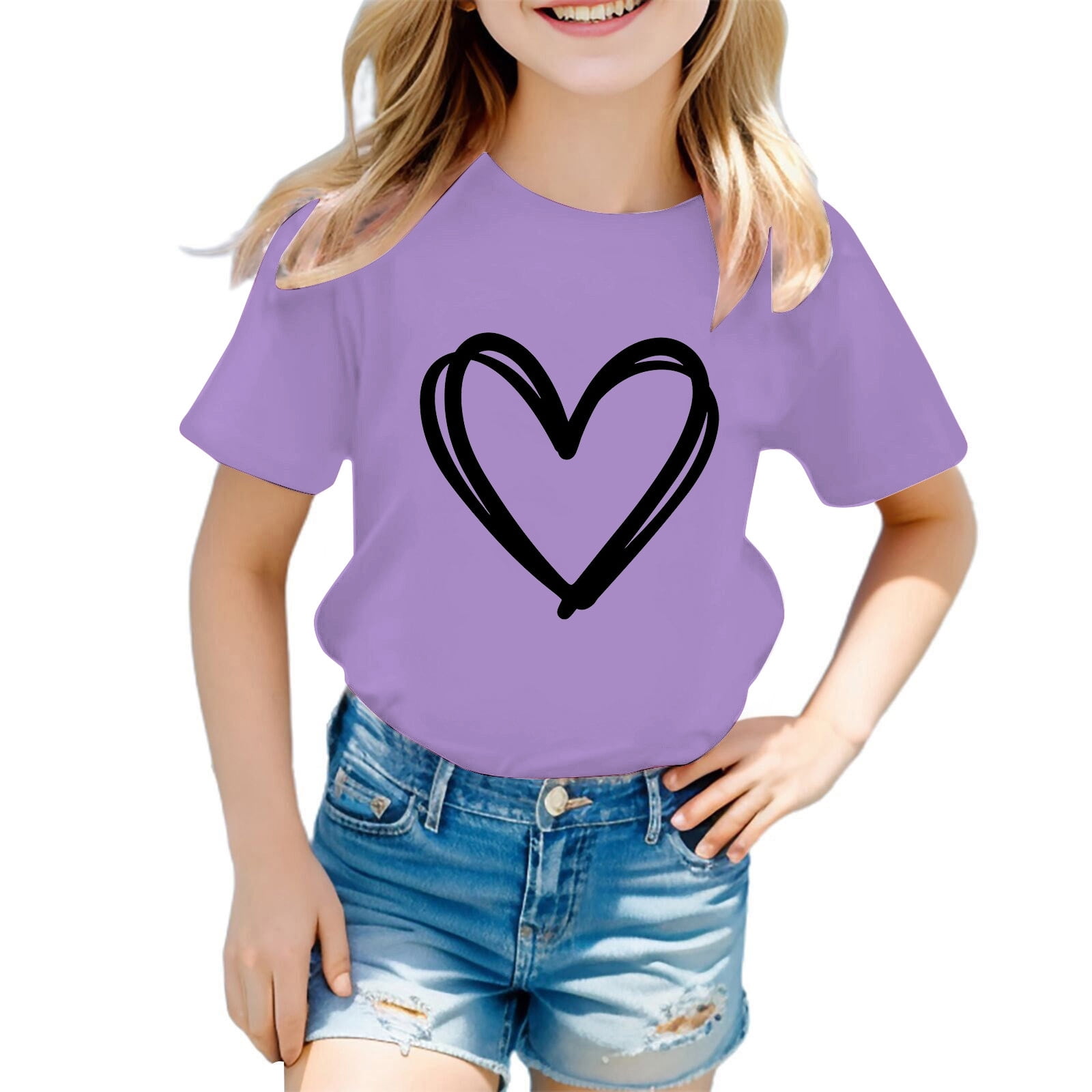 Girls T Shirts Size 6 Letter Graphic Short Sleeve Tunic Tee Tops Pull ...