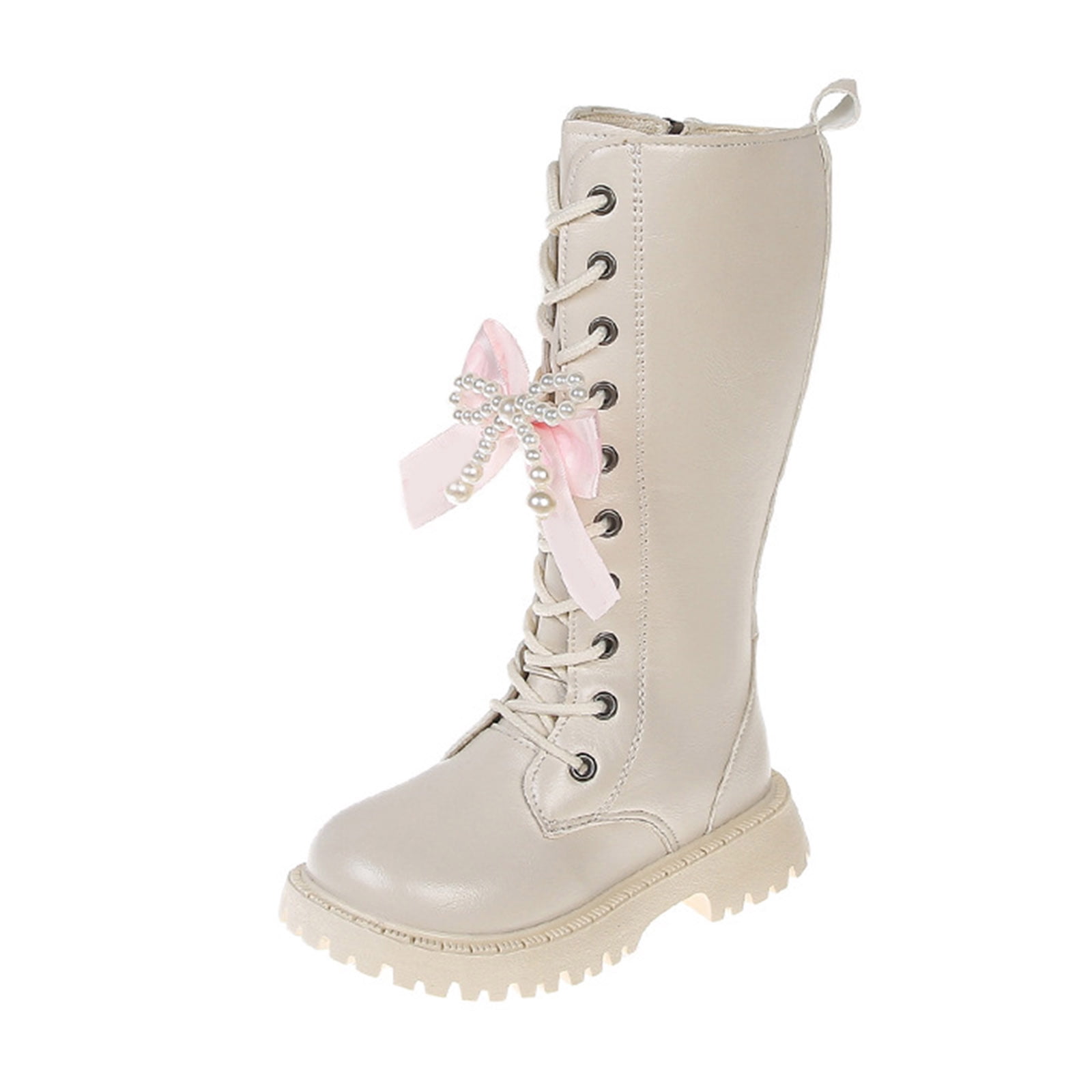Girls Tall Riding Boots Elegant Pearl Bow Strappy Furry Lined Winter ...