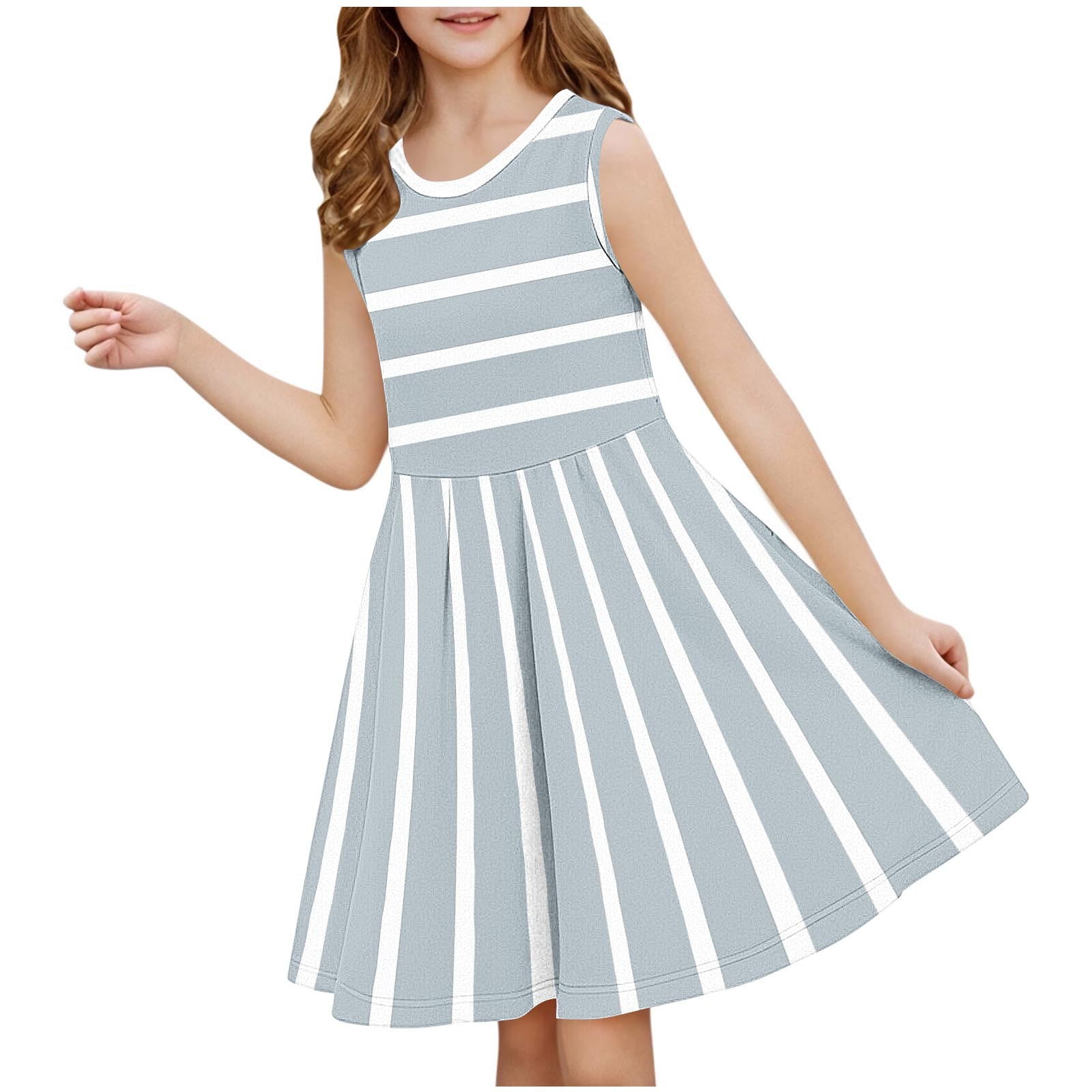 Girls Tank Dresses, 2025 New Fashion Striped Sleeveless Crewenck Skater ...