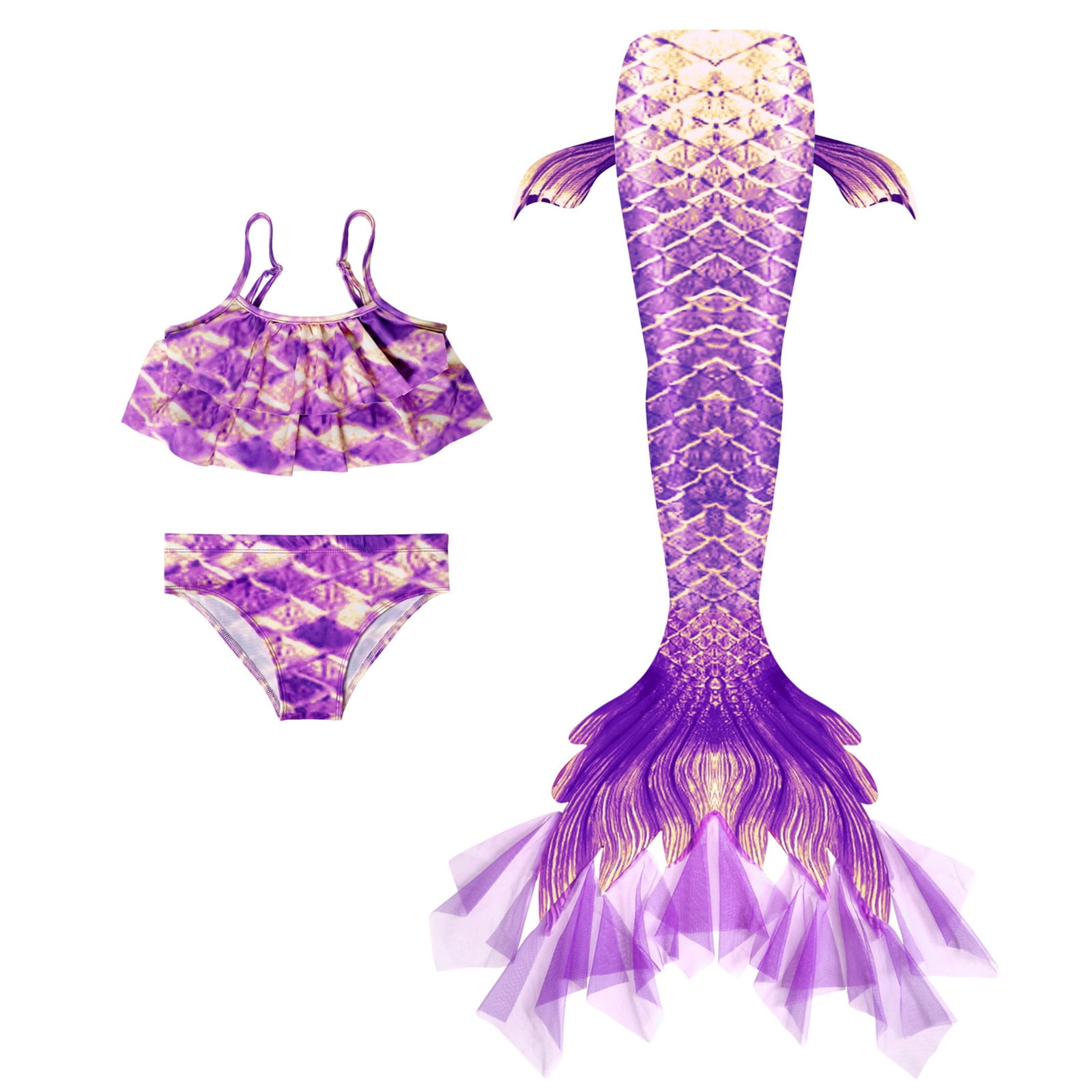Girls Tankini Swimsuit 3 Piece Mermaid Bathing Suit Kids Ruffle Top ...