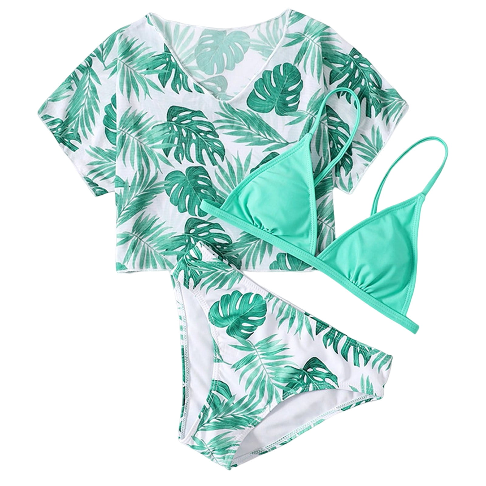 Girls Tankini Toddler Baby Girl's 3 Piece Swimsuits Green Floral Prints ...