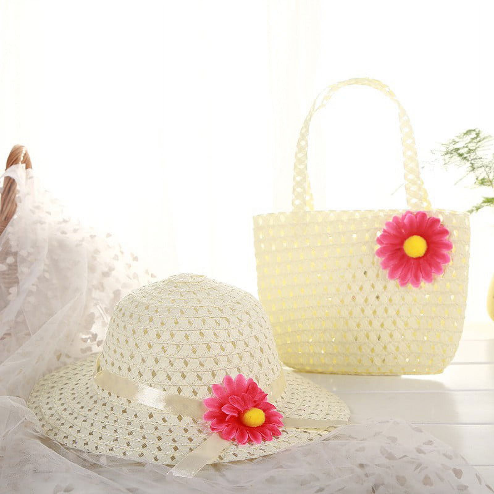 Girls Tea Party Straw Sun Hat and Purse Sets Kids Child Birthdays ...