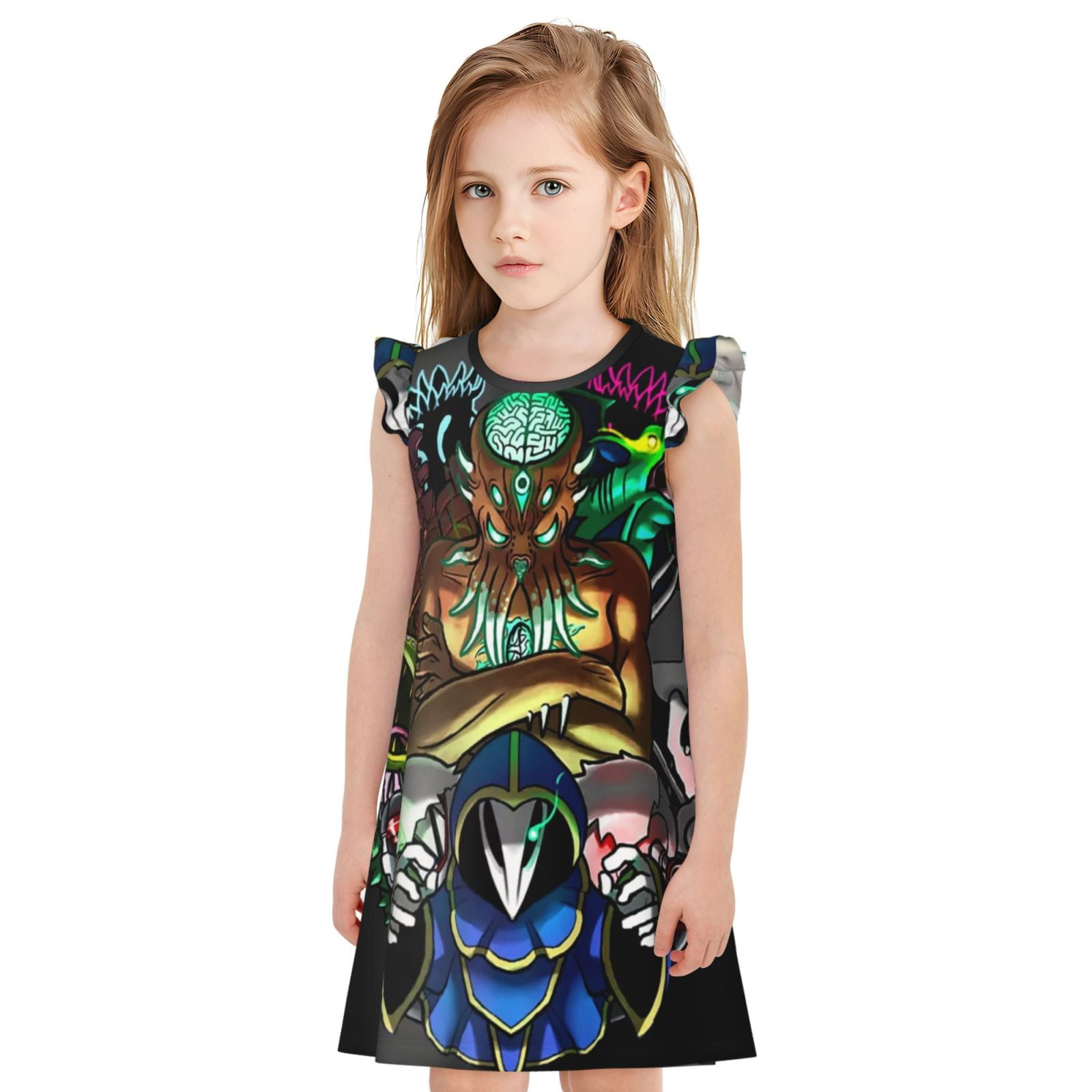 Girls Terraria Princess Gown Dress Cartoon Printed Home Casual Wear ...