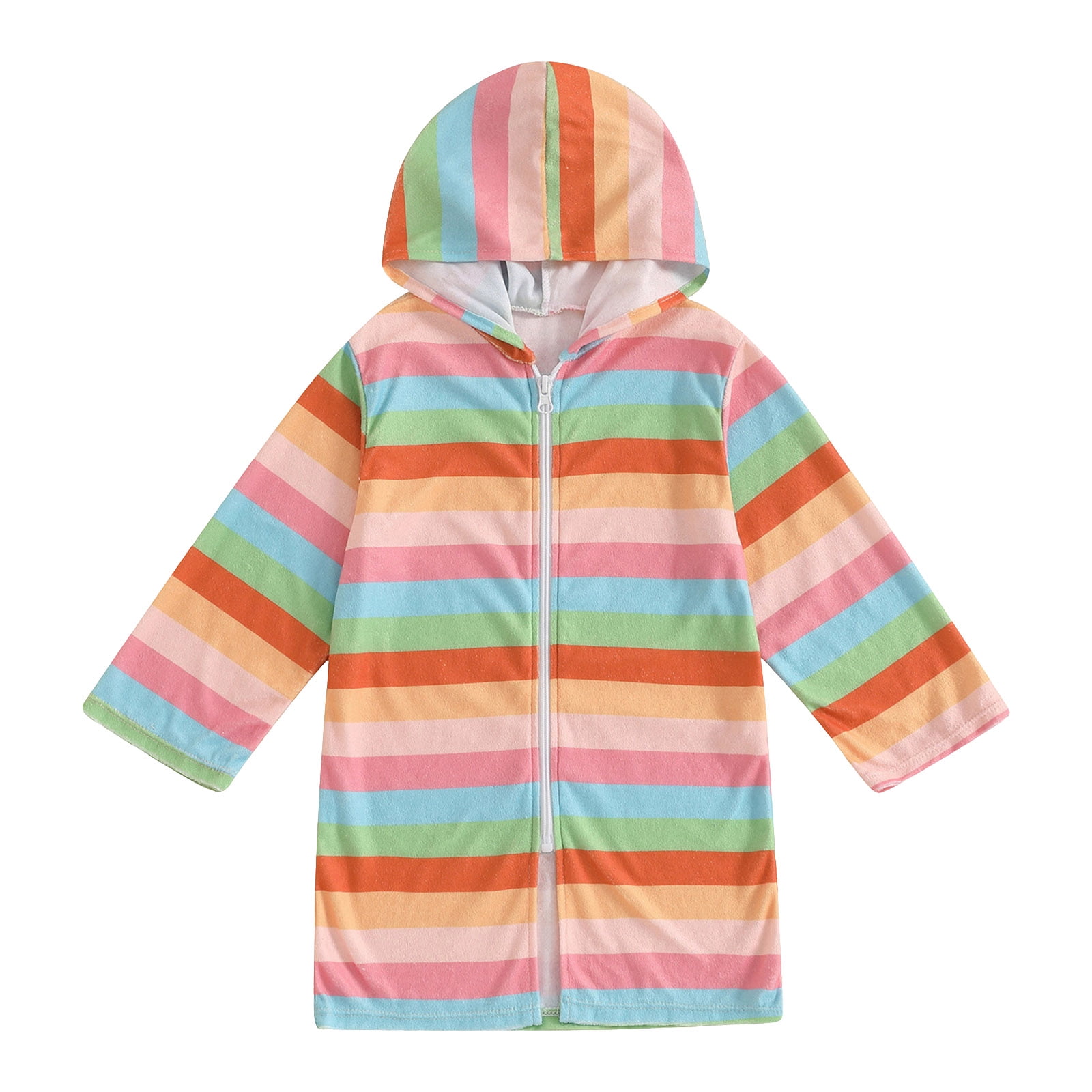 Girls Terry Cloth Swim Cover Up Kids Hooded Swimsuit Coverup Zip-Up ...
