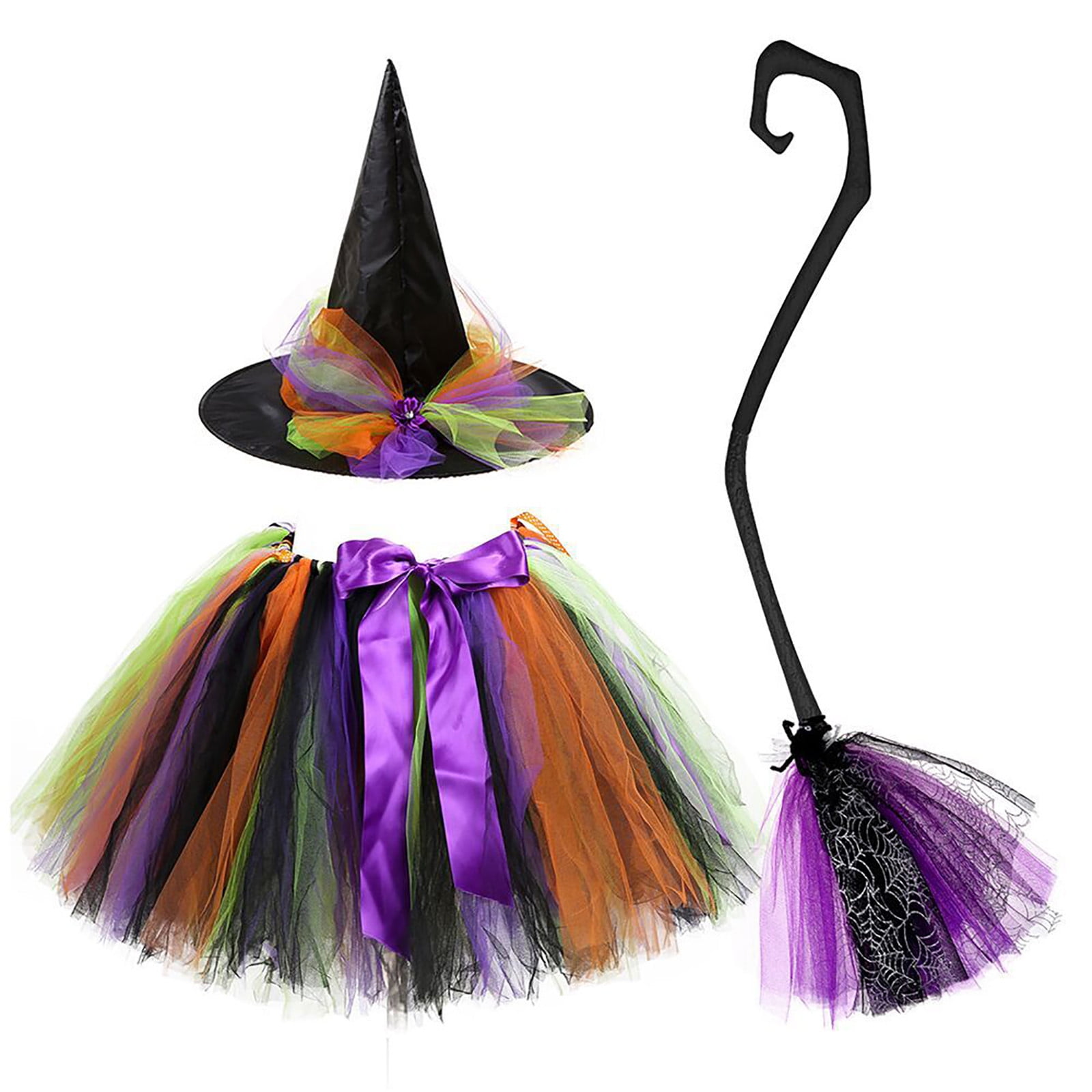 Girls Thermal Set Tutu Skirt Witch Party with Hat and Broomstick Summer ...