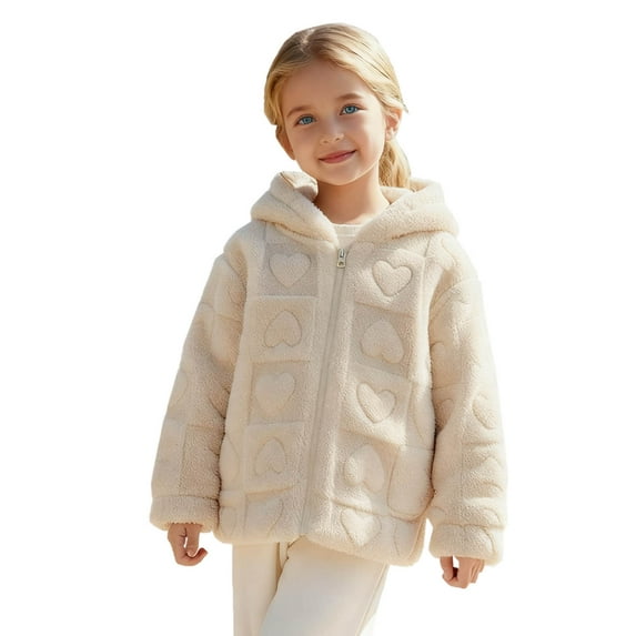 Girls Thermal Thick Fuzzy Hooded Love Print Jacket Hoods Outfits for ...