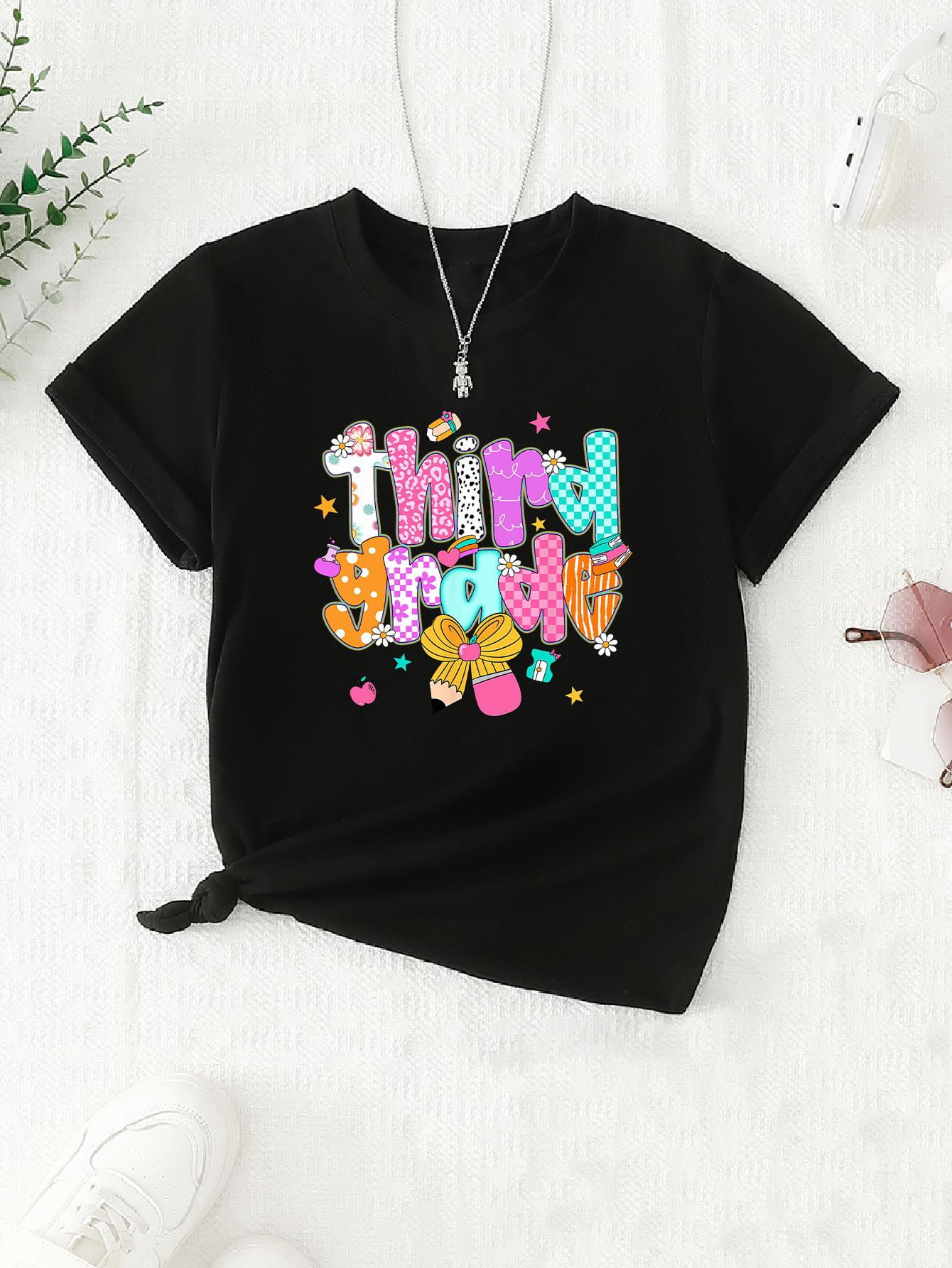 Girls' Third Grade First Day of School Outfit - Pastel Graphic T-Shirt ...