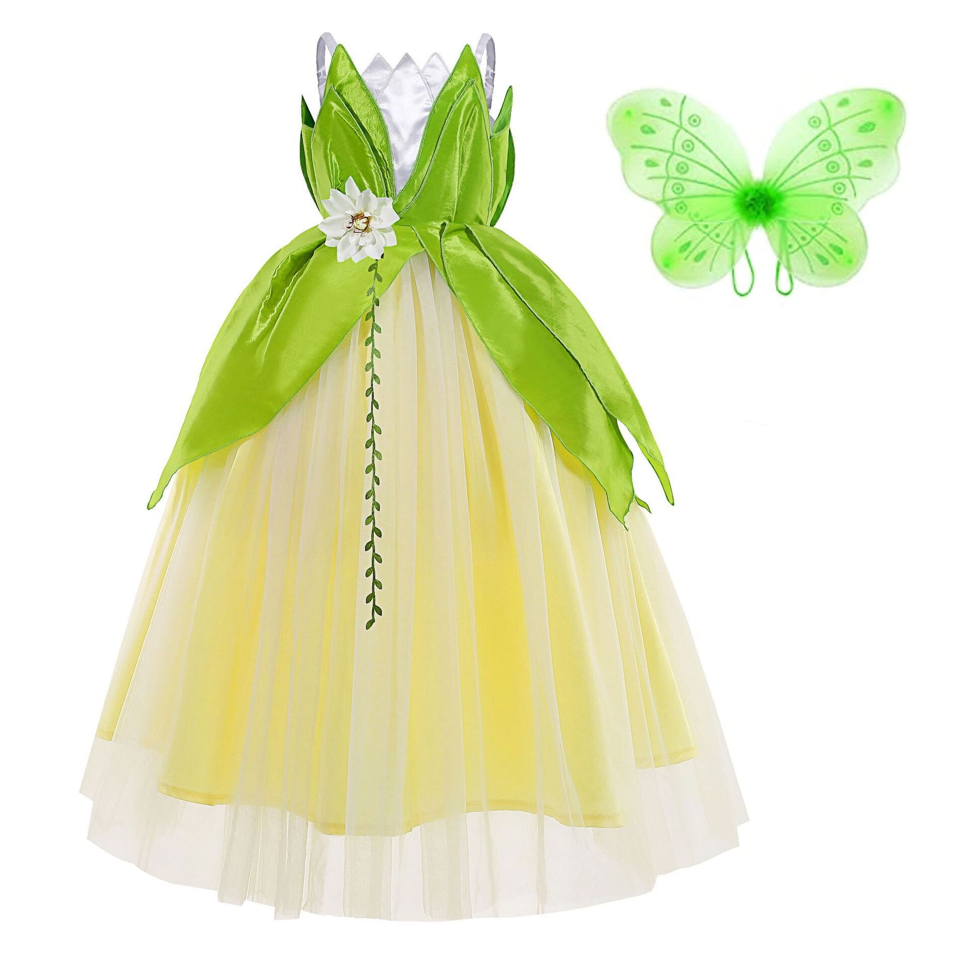 Girls Tiana Princess Dress Sleeveless Fancy Halloween Outfit for 3-10Y ...