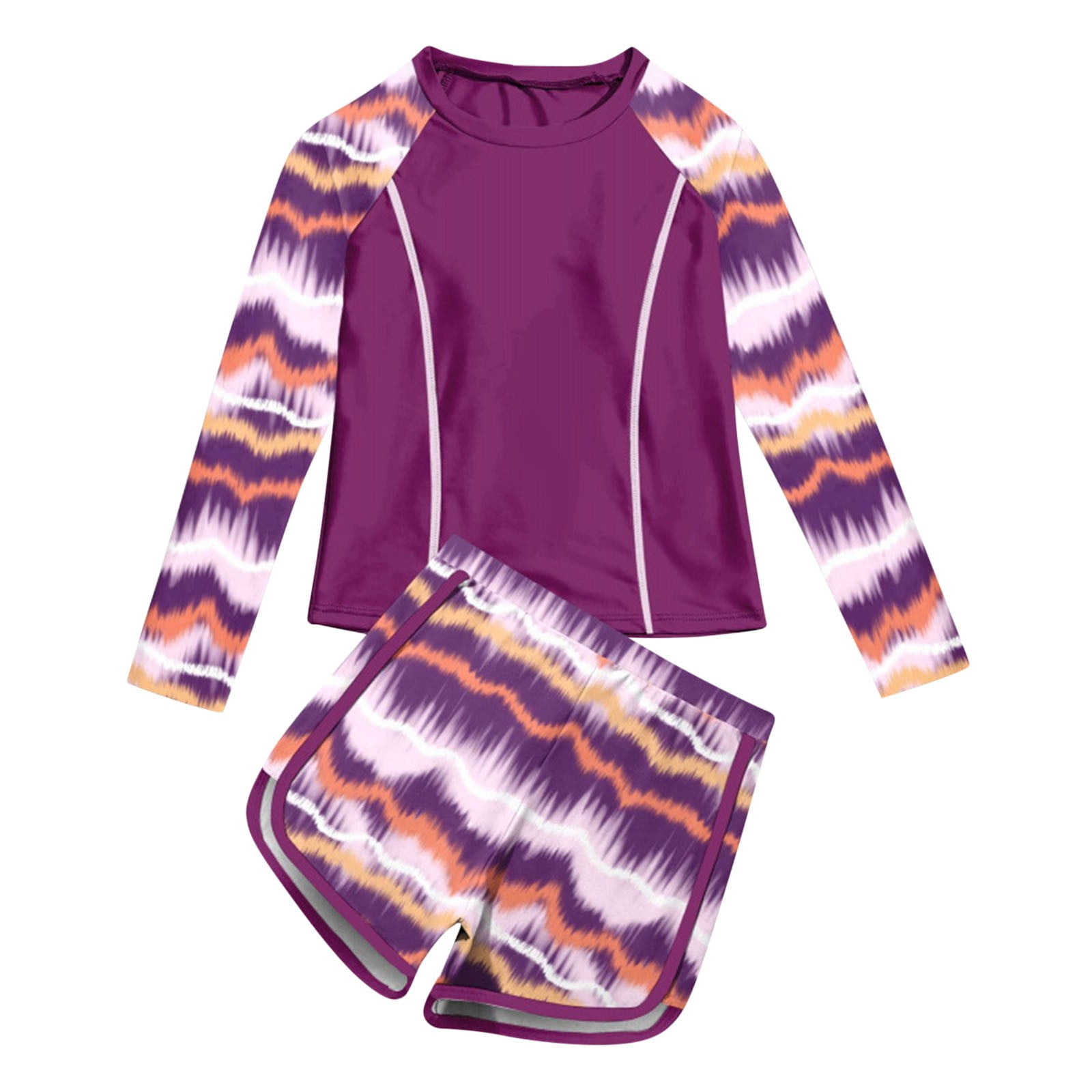 Girls Tie Dye 2 Piece Swimsuits Surfing Long Sleeve Rash Guard Swimwear ...