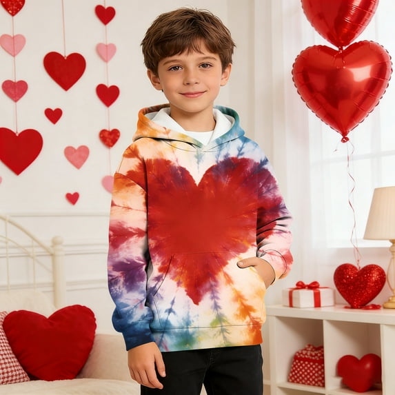 Girls Tie Dye Heart Hoodie Valentine's Day Outfit, Kids Long Sleeve ...