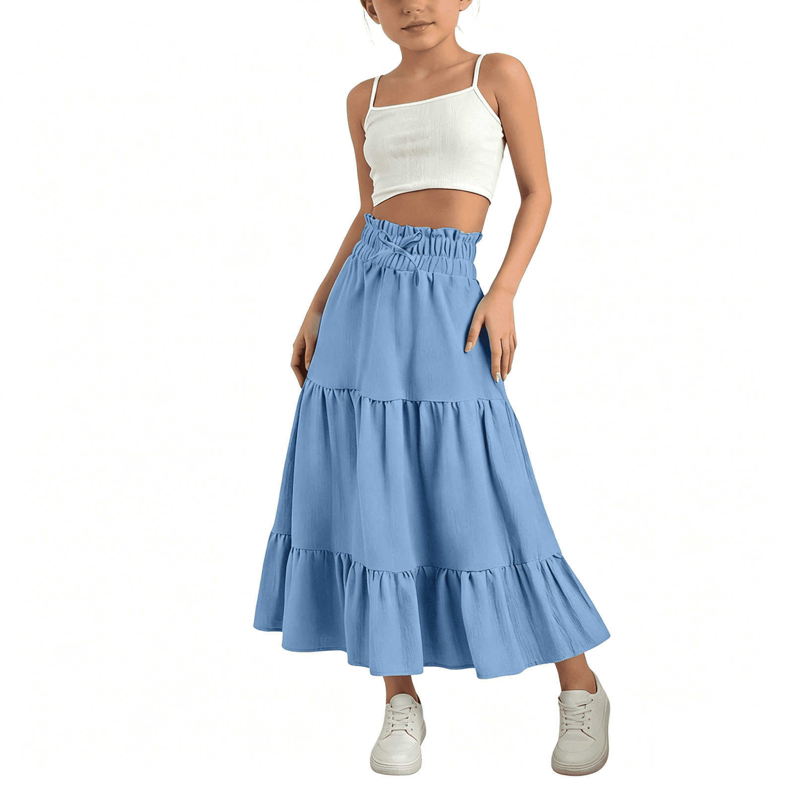 Girls Tiered Maxi Skirt, Summer Flowy Casual Cotton High Rise Kids ...
