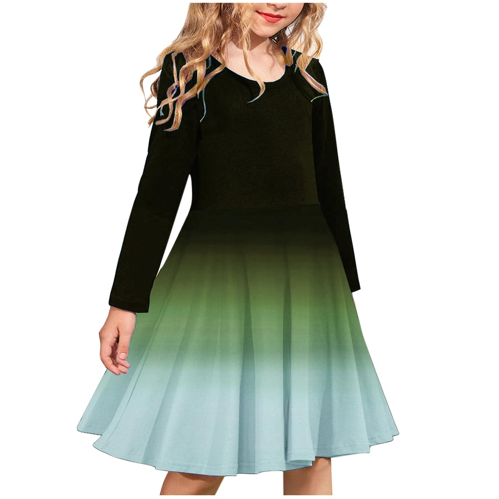 Girls Tight Dress Girls Long Sleeve Stretchy Dress a Line Twirly Skater ...