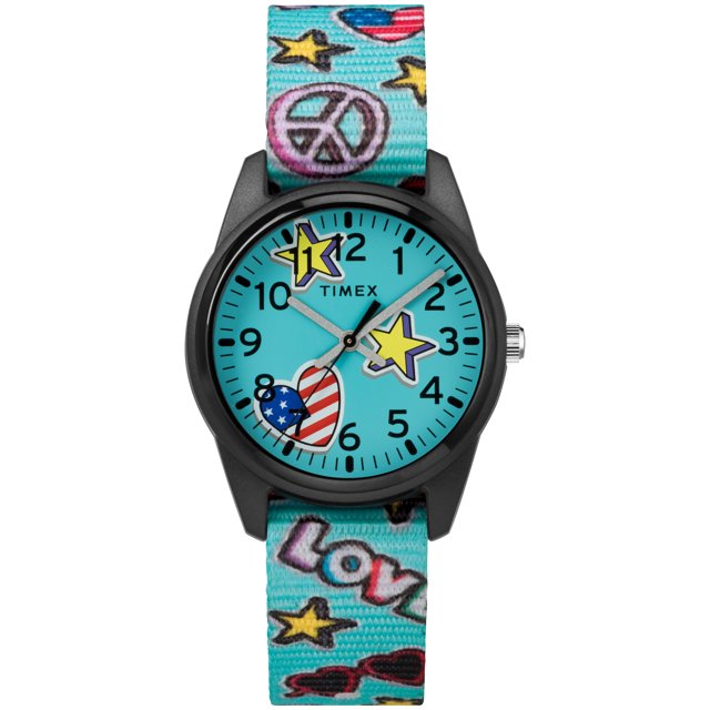 Girls Time Machines Teal/Stars & Flags Watch, Nylon Strap - Walmart.com