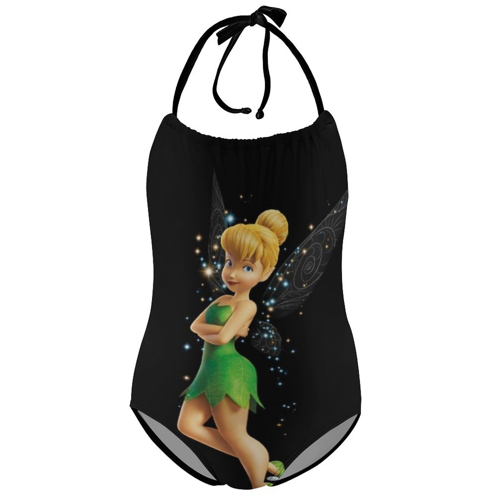 Girls Tinker Bell Bathing Suit One Piece Halter Neck Strap Swimwear ...