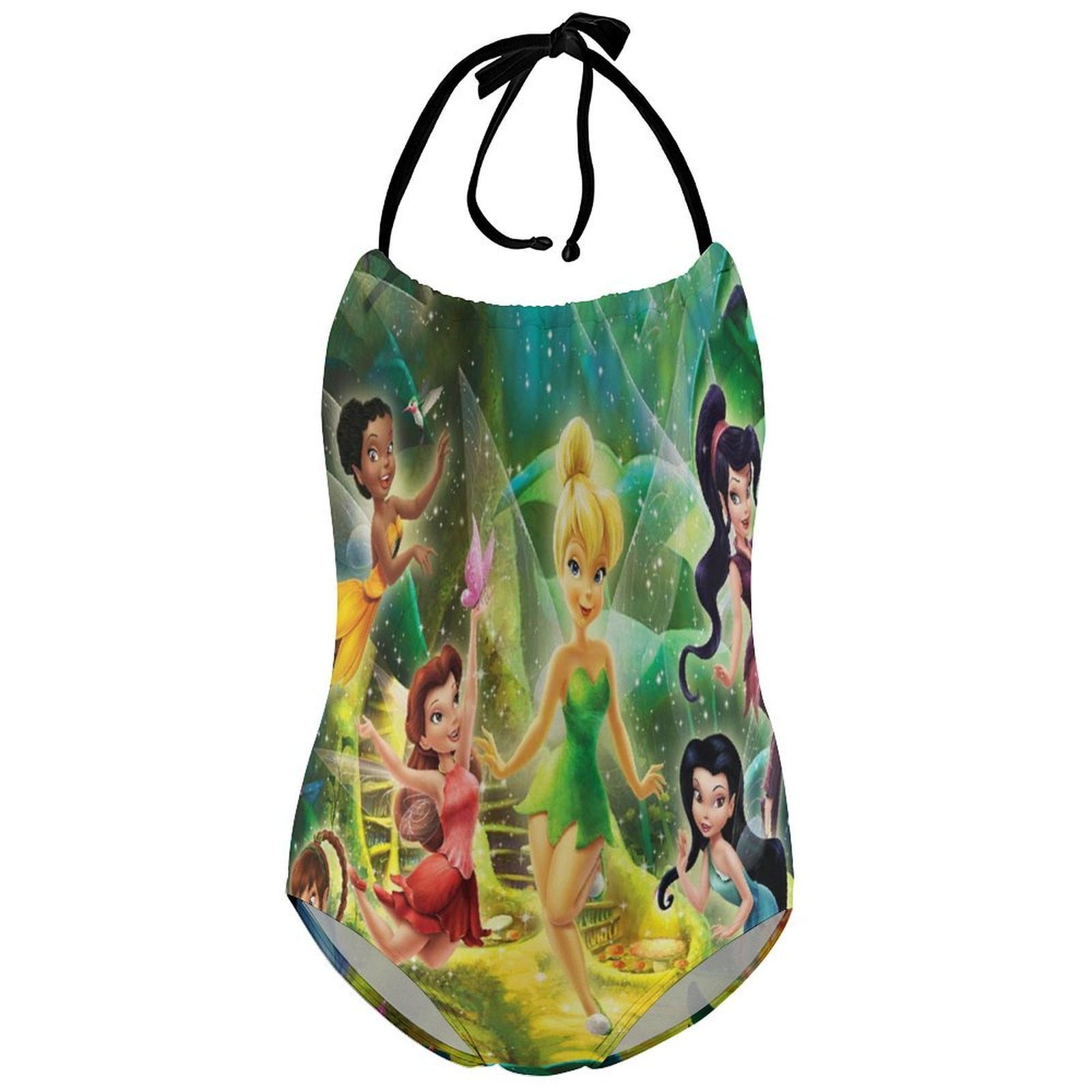 Girls Tinker Bell Bathing Suit One Piece Halter Neck Strap Swimwear ...