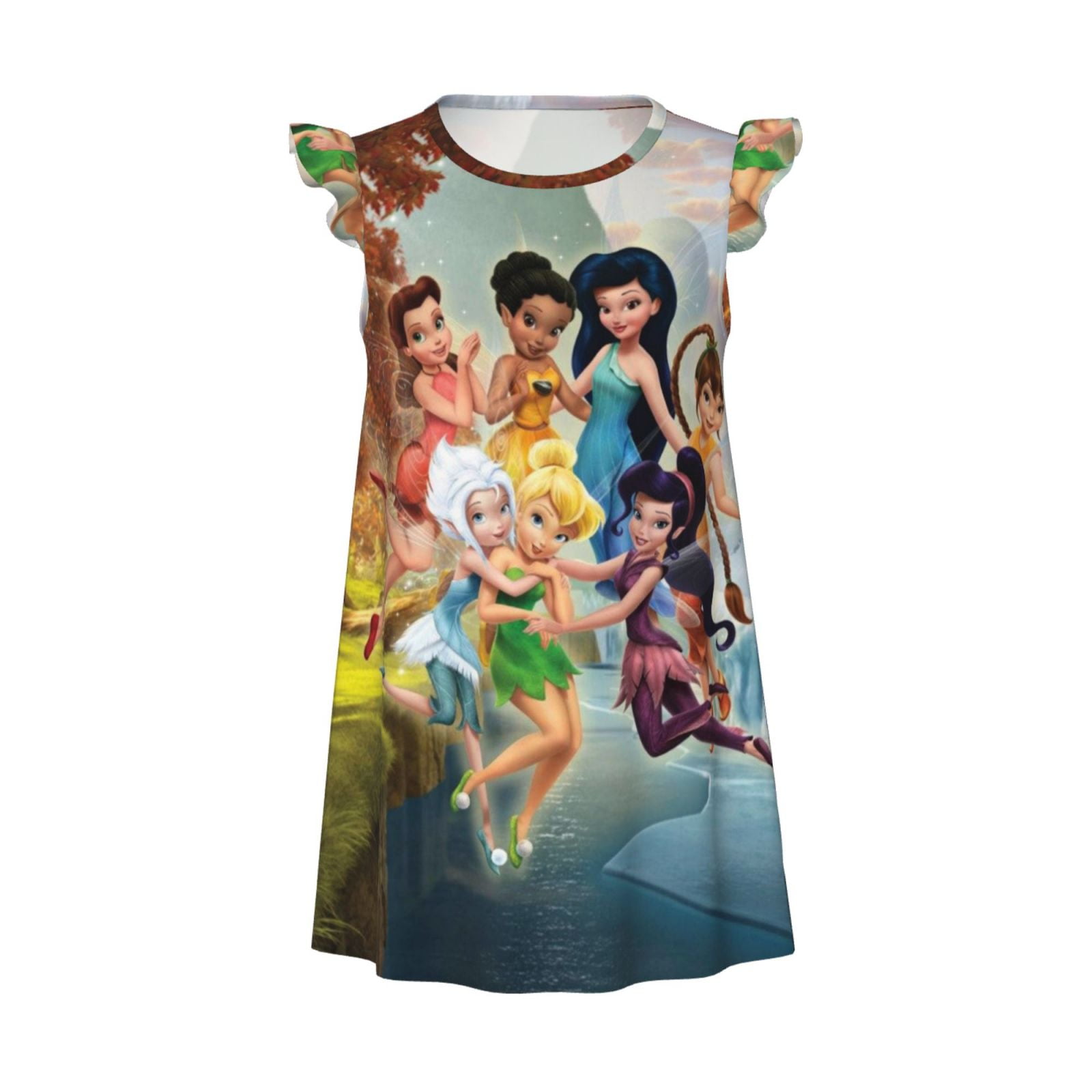 Girls Tinker Be-l Graphic Flutter Sleeve Soft Fabric Casual Dress for Home Sleep Dress Party ...