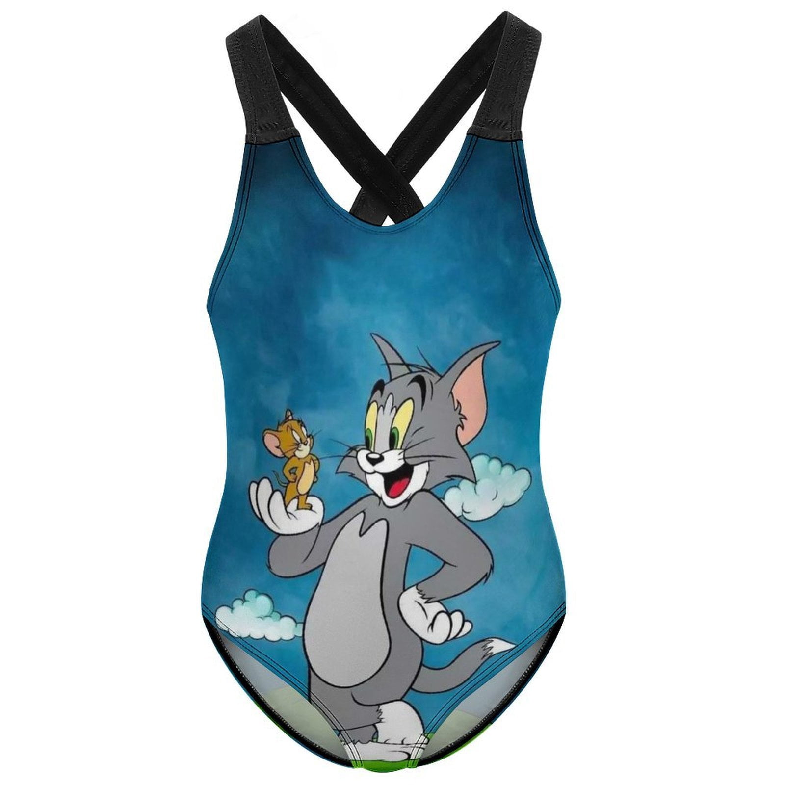 Girls Tom Cat Jerly One Piece Swimsuits Bathing Suits Cross Back ...