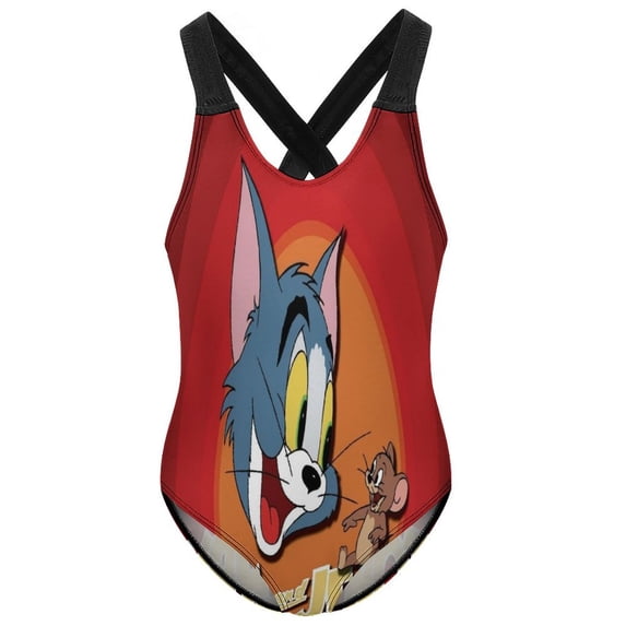Girls Tom Cat Jerly One Piece Swimsuits Bathing Suits Cross Back ...