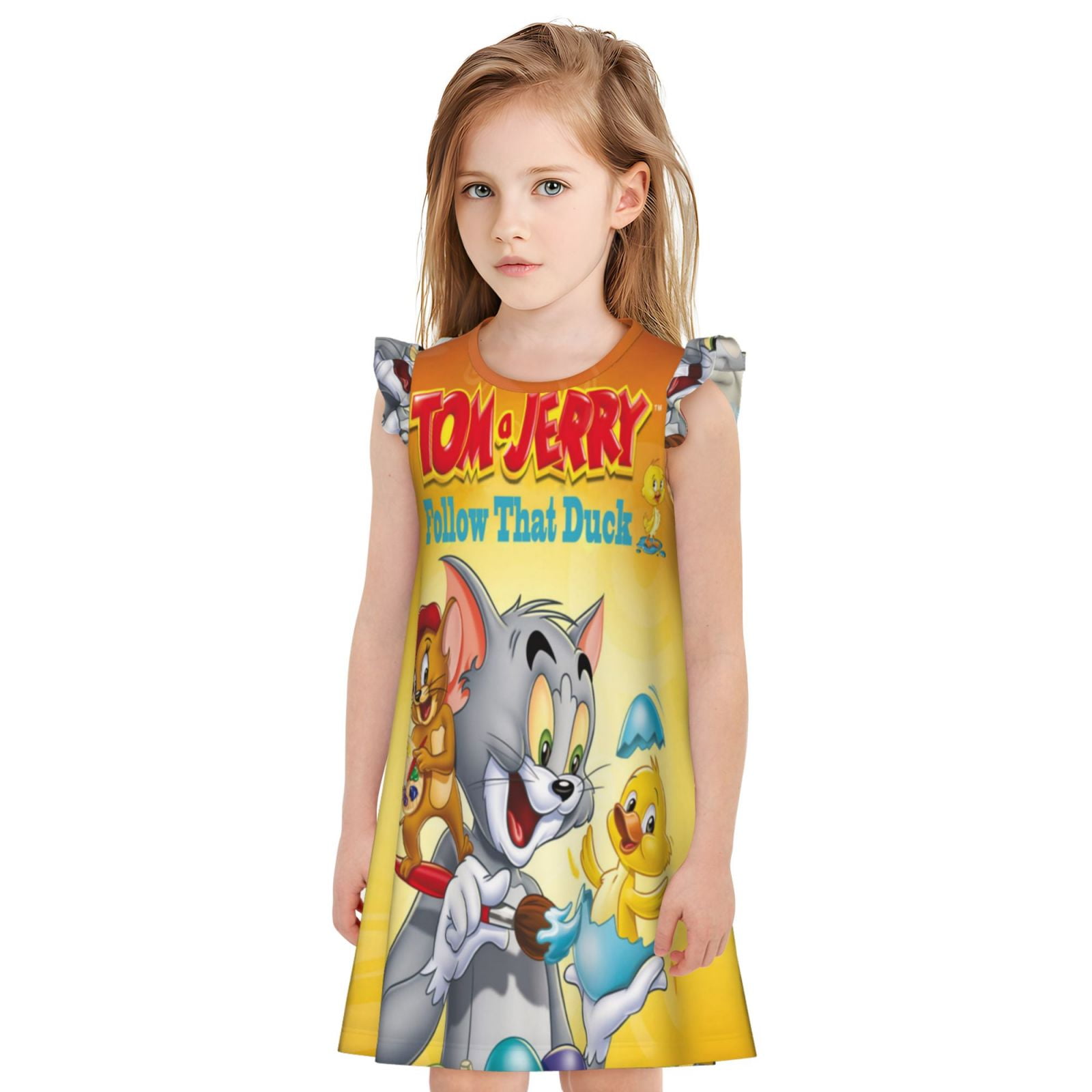Girls Tom Cat Jerry Princess Gown Dress Cartoon Printed Home Casual ...