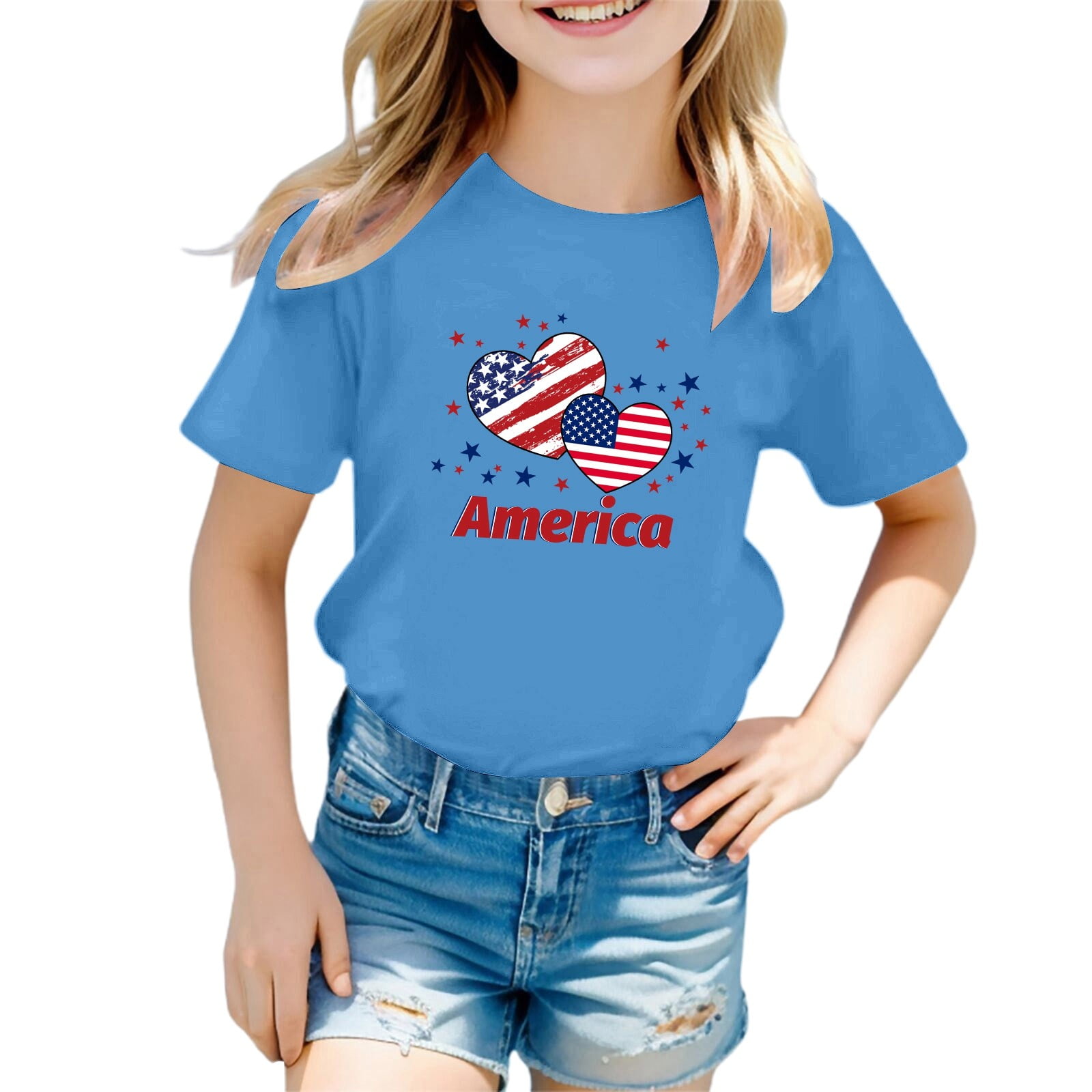 Girls Tops 4Th of July Flag Print Short Sleeve Patriotic Independence ...