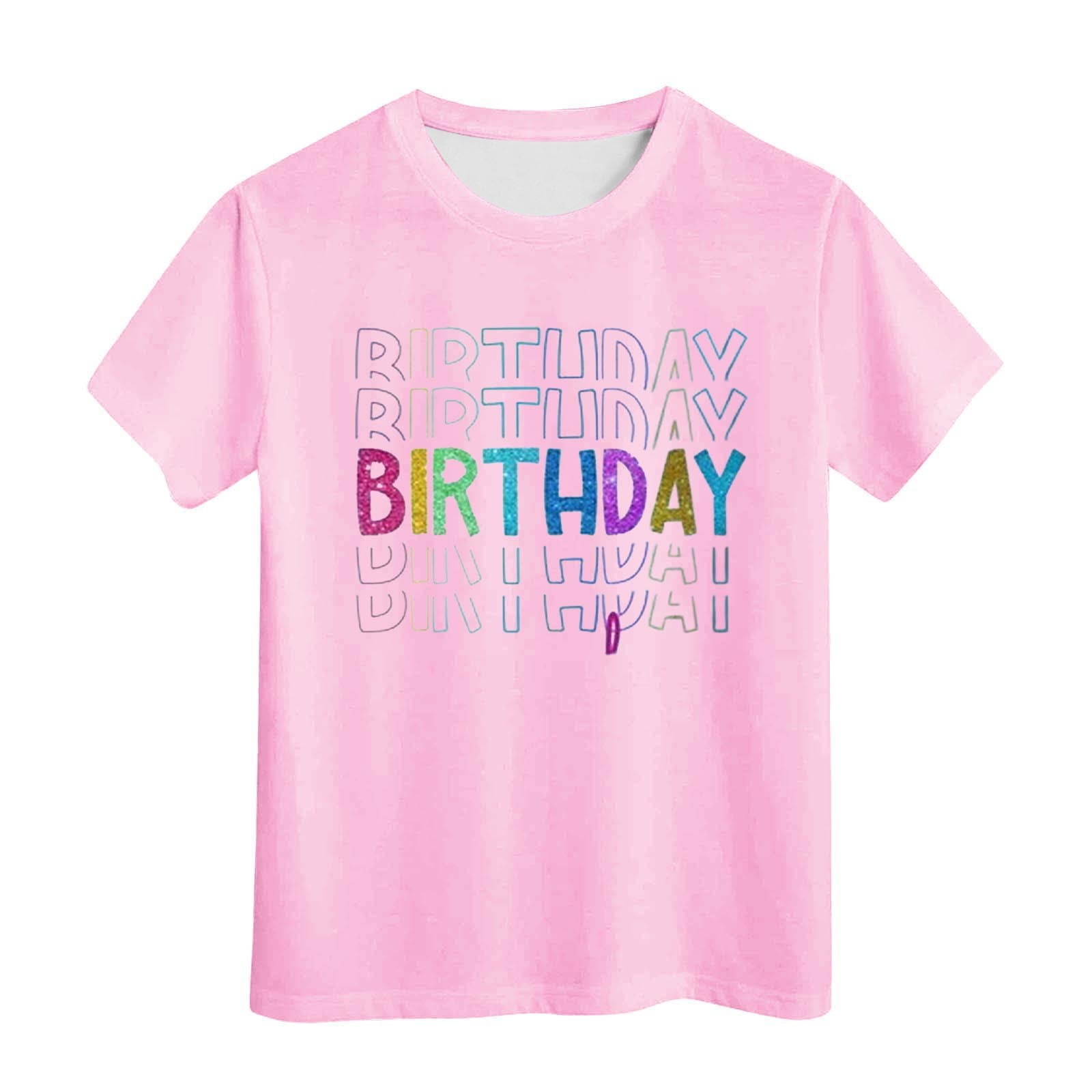 Girls Tops Birthday Short Sleeve Tee Summer Crew Neck T Shirt Casual ...