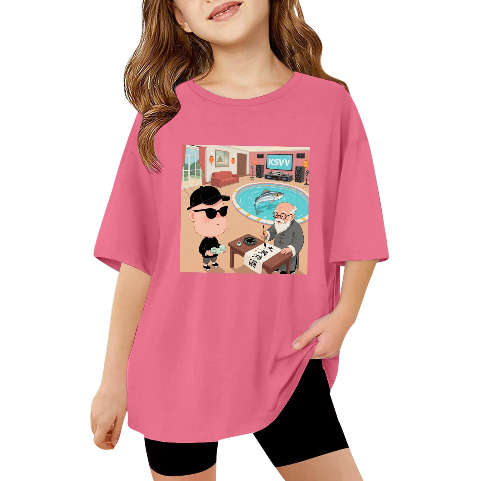 Girls Tops Casual Children Graphic T Shirt Loose Fit Short Sleeve Tee ...