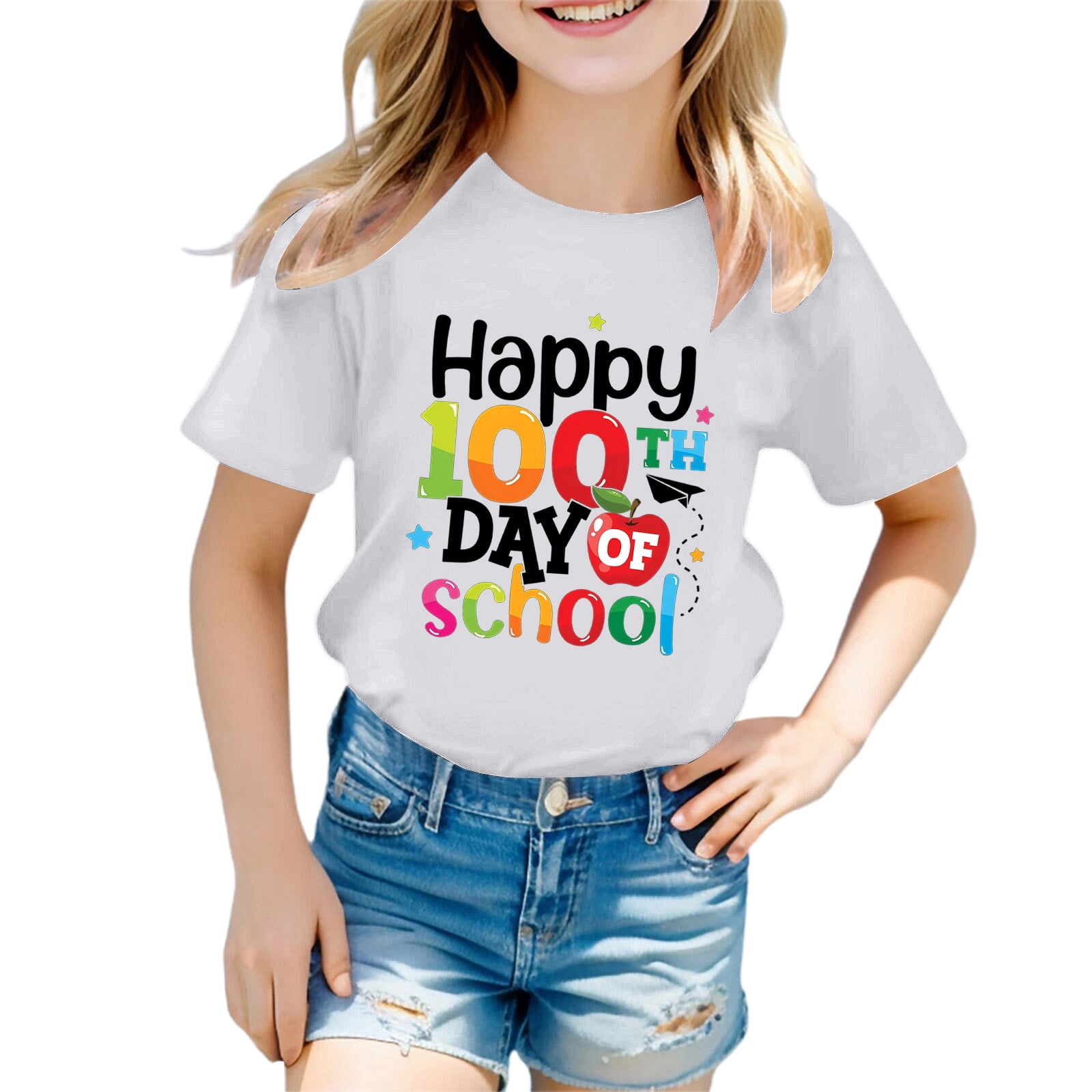 Girls Tops Casual Kid Round Neck Tee Fashion Prints Short Sleeve Summer ...