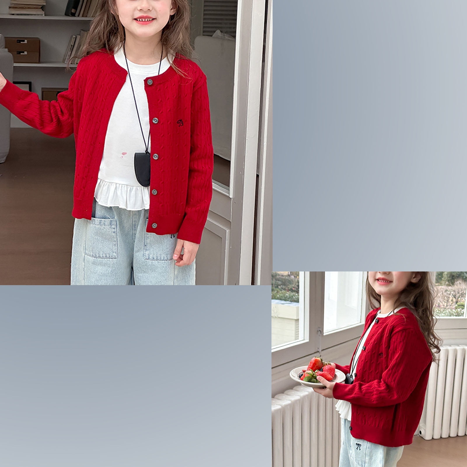 Girls Tops Casual Knit Cardigan Sweater With Embroidery Front Design ...