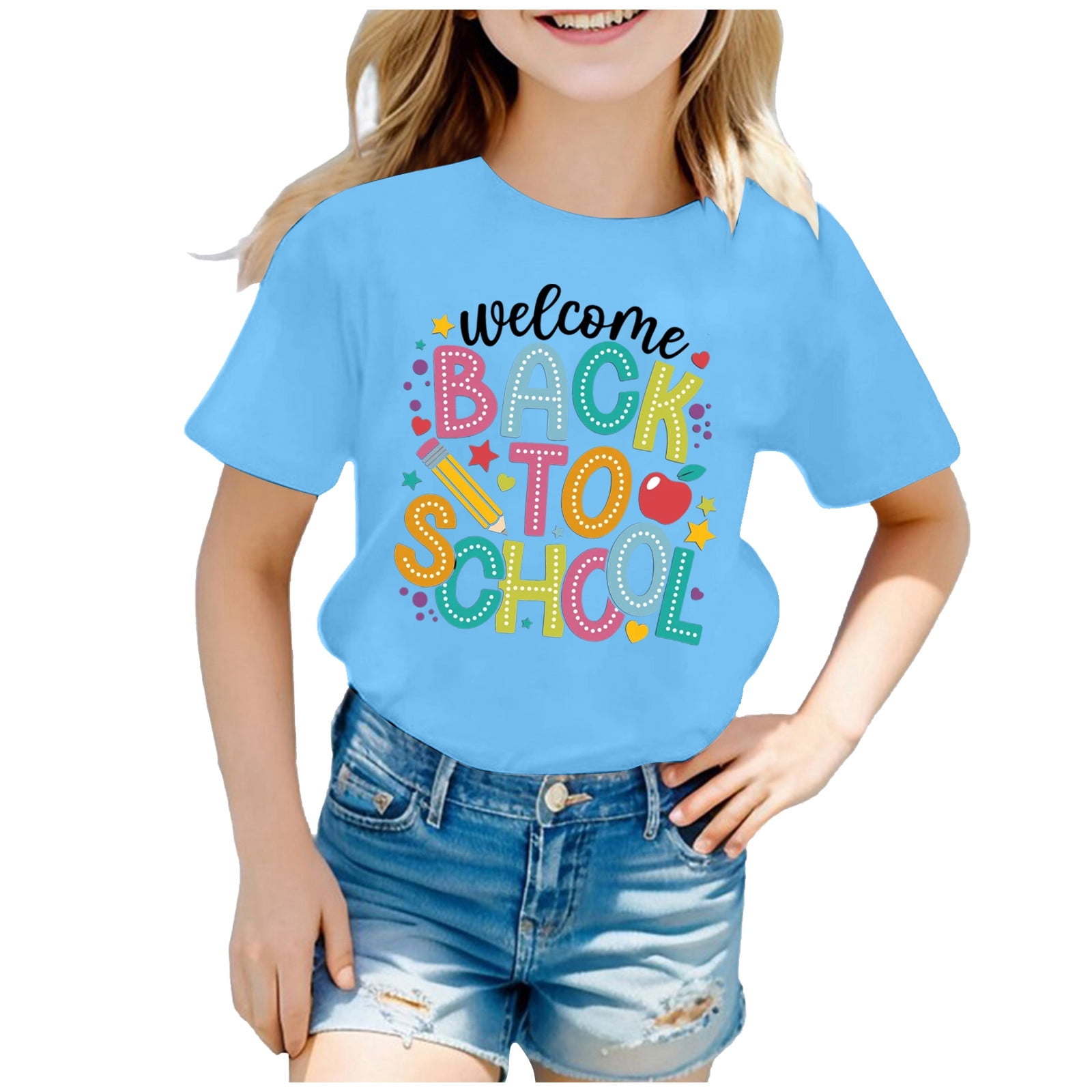 Girls Tops Kids' Back To School Graphic Short Sleeve Round Neck Tee ...
