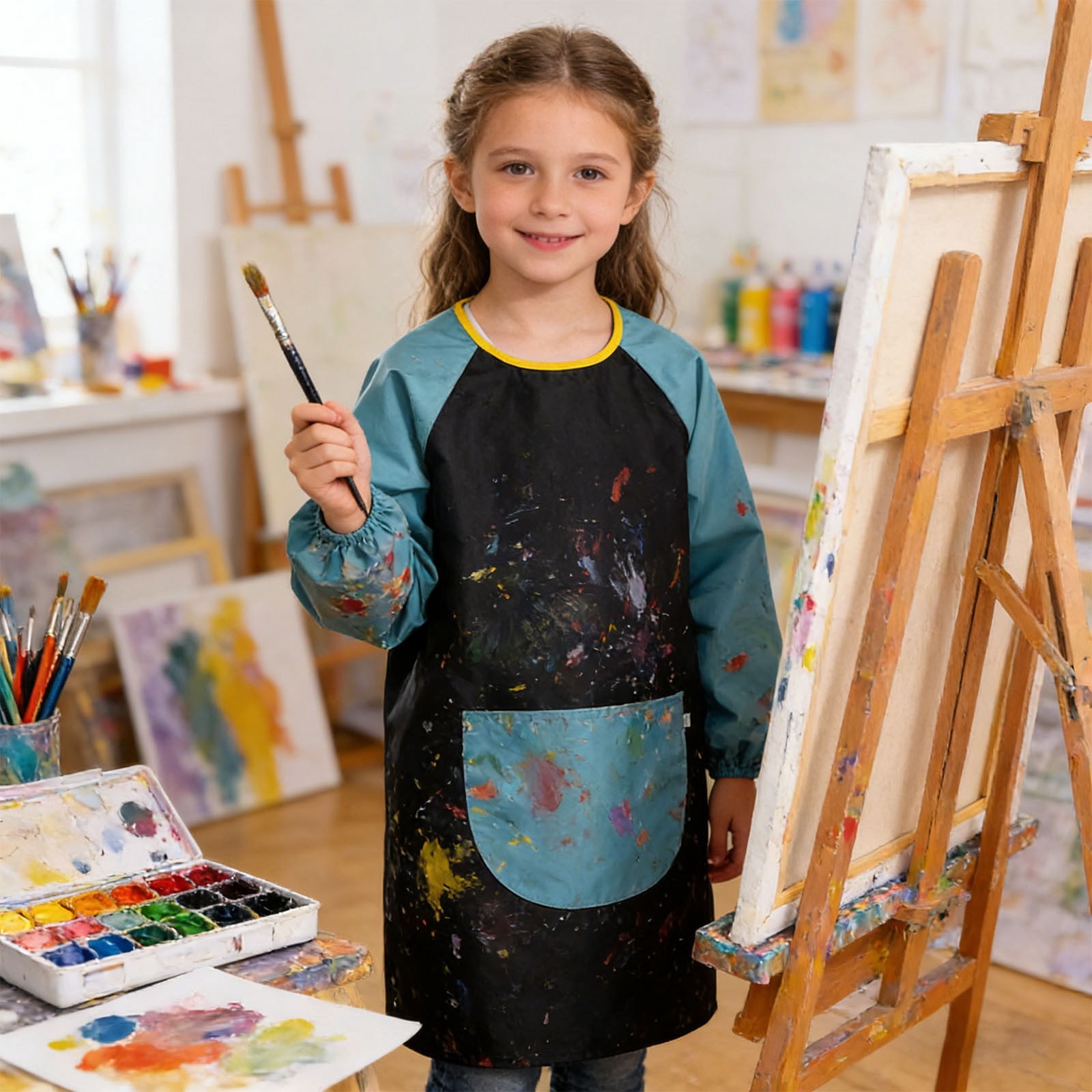 Girls' Tops Kids Long Sleeve Art Apron with Front Pocket Mealtime ...