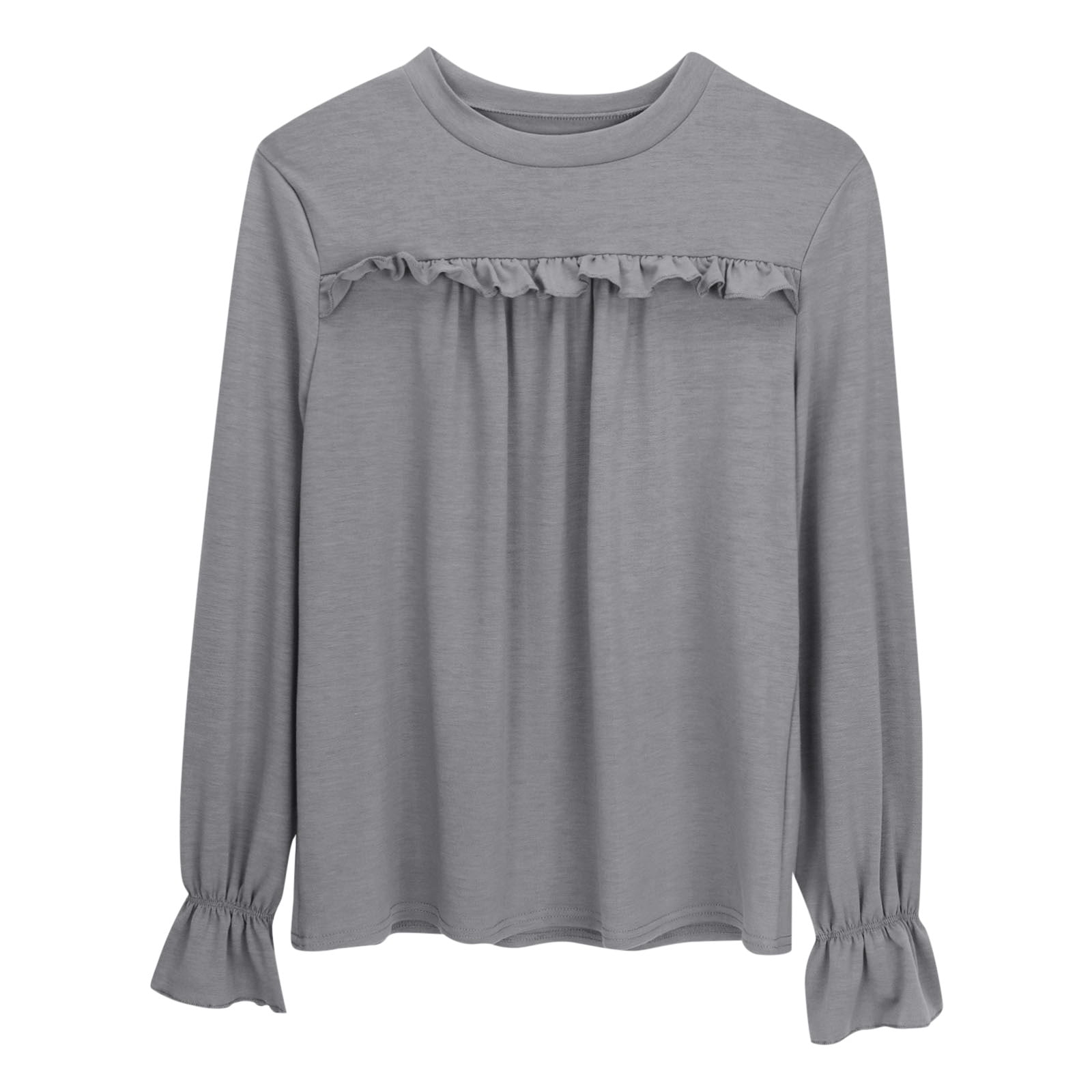 Girls Tops Kids Long Sleeve Grey Ruffle Shirt Girls Summer Casual Tops ...