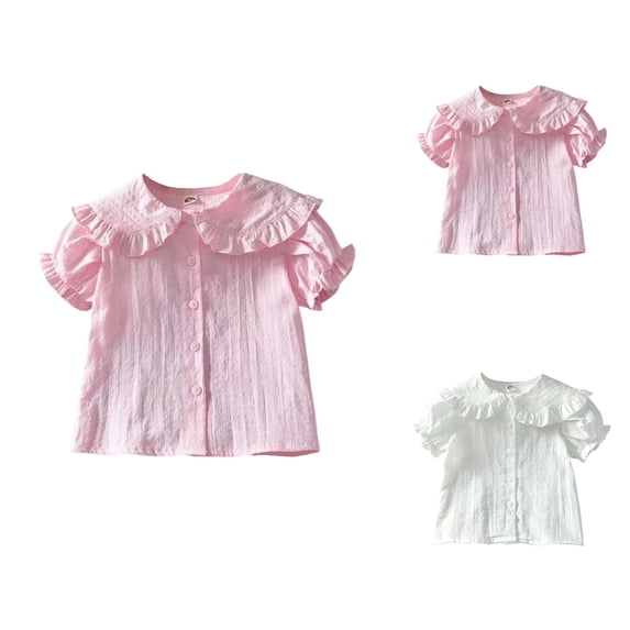 Girls Tops Linen Shirt Casual Blouse with Collar Breathable Top for ...