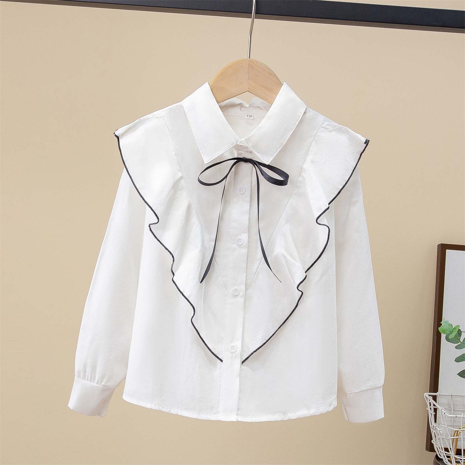 Girls Tops Long Sleeve Ruffle Button Down Blouse Casual School Top ...