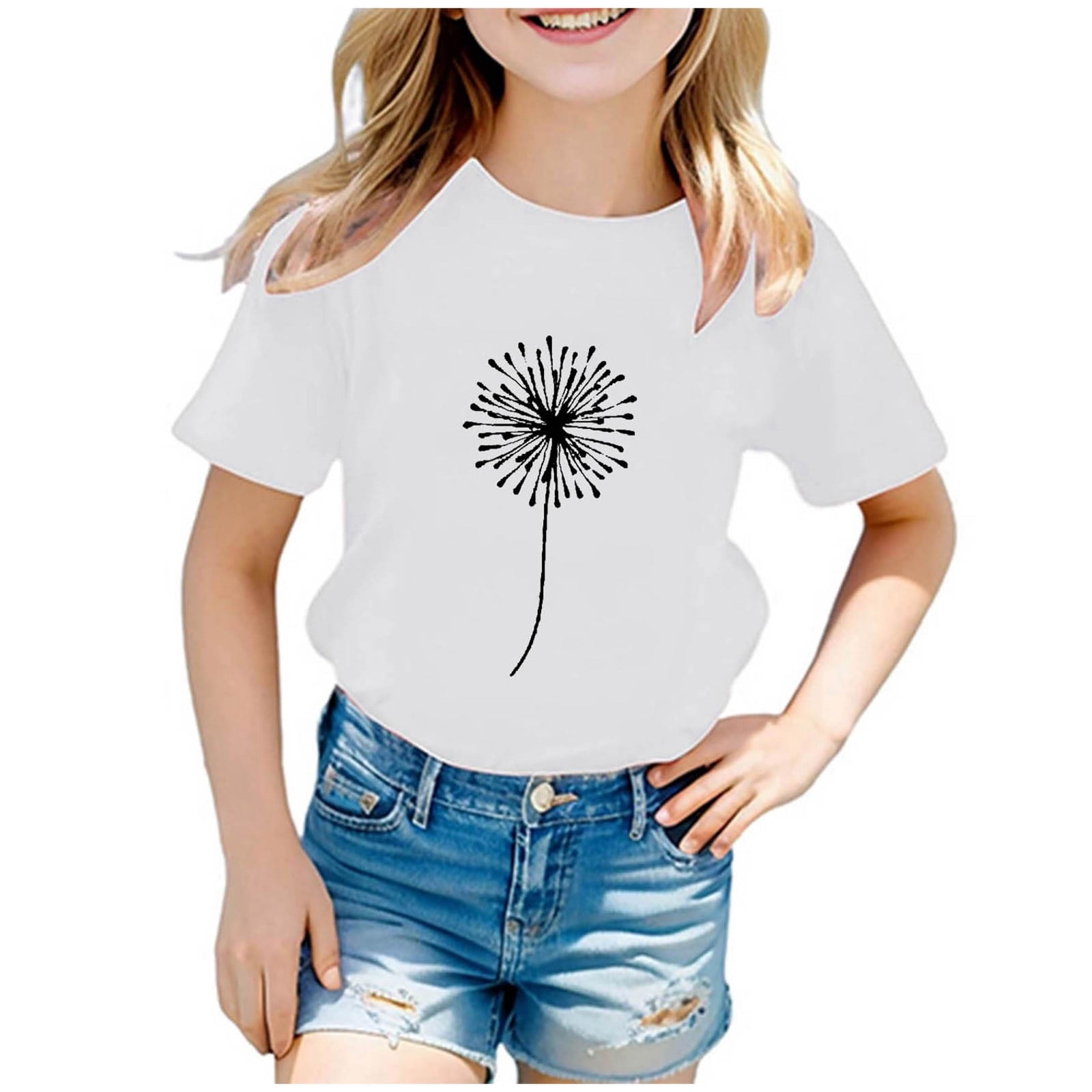 Girls Tops Size 10-12 Kids Boys Girls Casual Dandelion Print Crew Neck ...