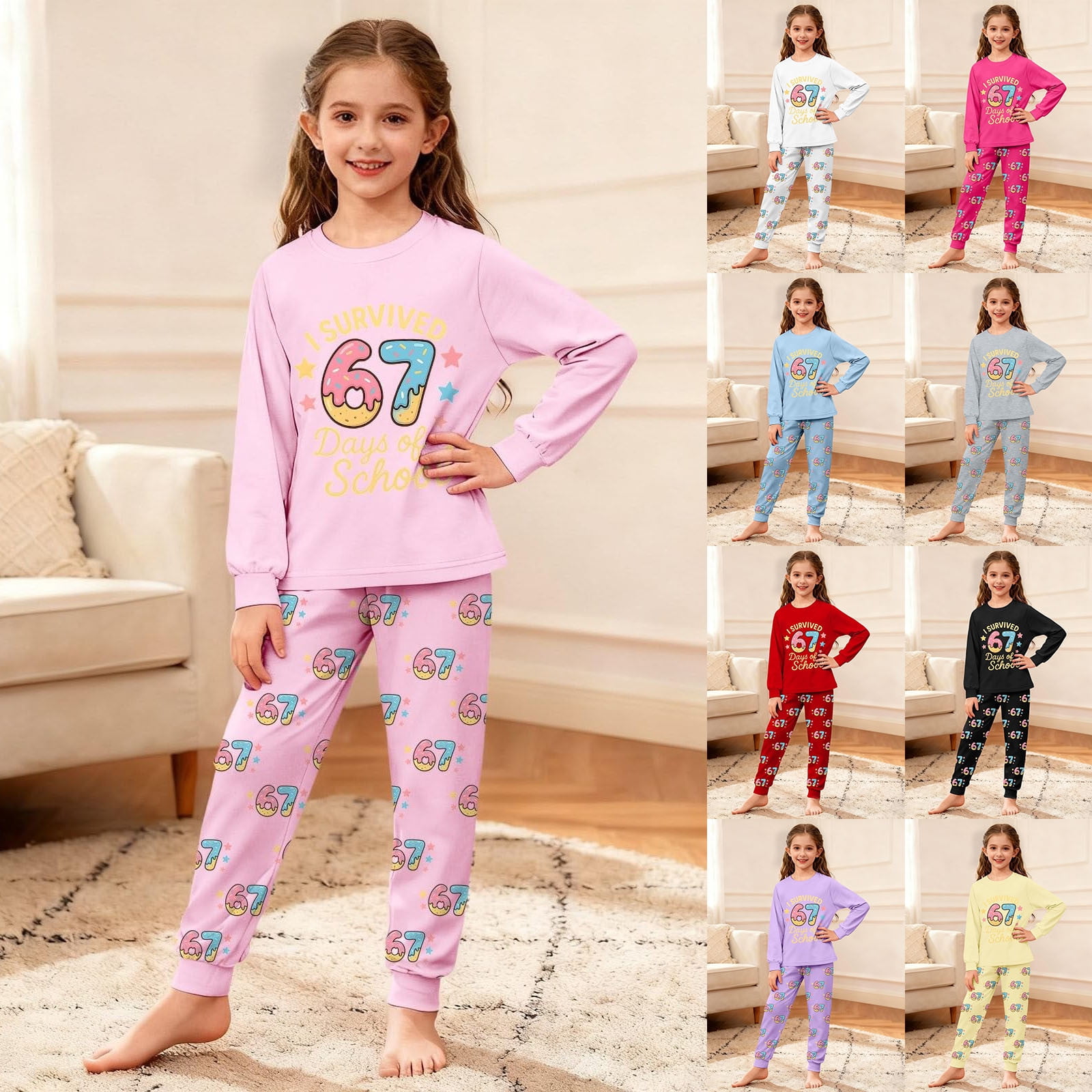 Girls Tracksuit Ice 67 Print Sweatshirt Sweatpants Casual Cozy Hip Hop ...