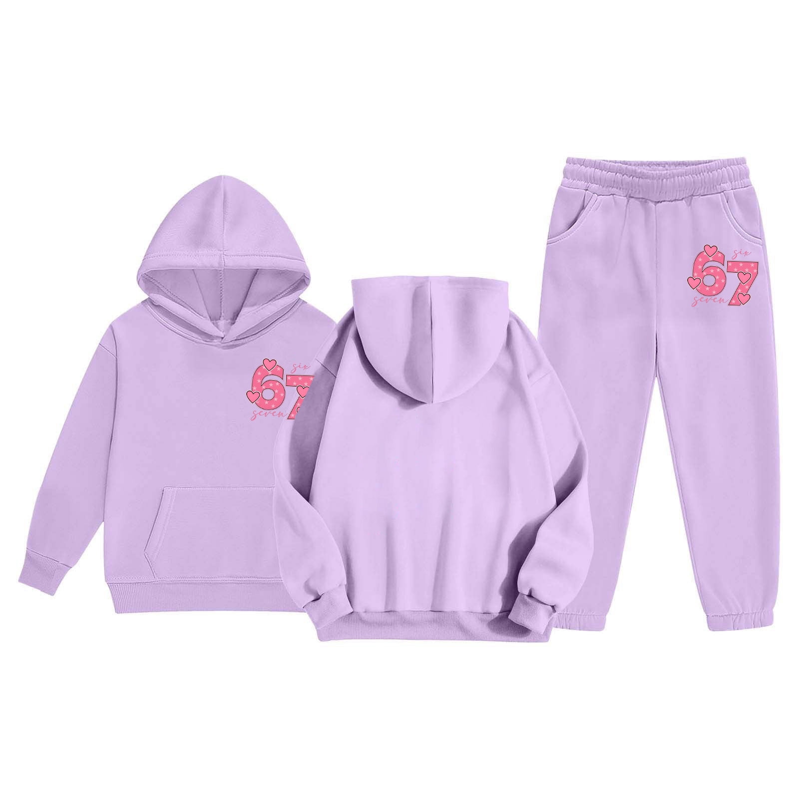 Girls Tracksuit Pink Girls' Printed Hoodie and Jogger Cute Casual Two ...