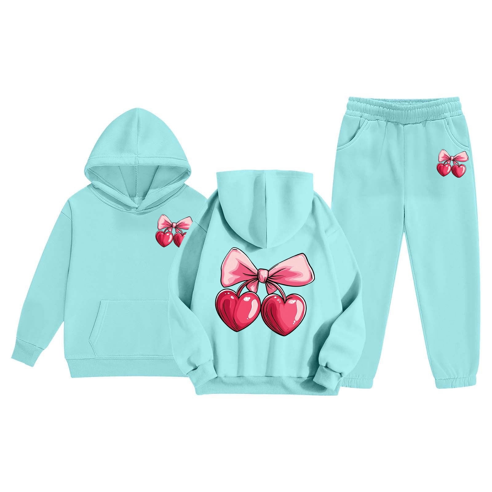Girls Tracksuit Set Size 8 Casual Print Hoodie and Pants Outfit 2 Piece ...