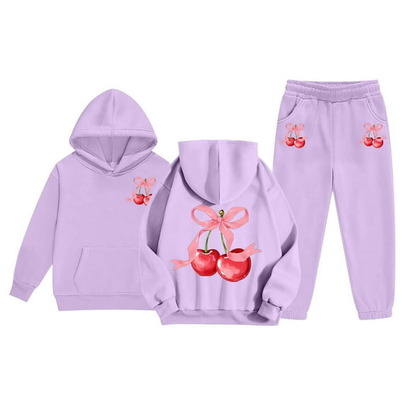 Girls Tracksuit Size 5 Casual Print Hoodie and Pants Outfit 2 Piece ...