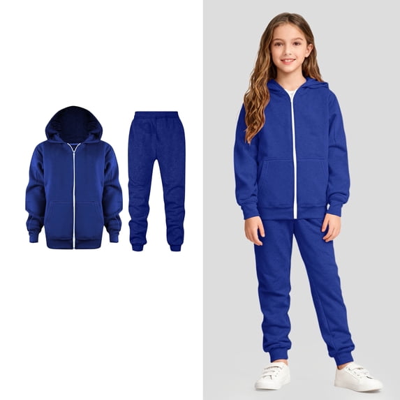 Girls Tracksuit Zip up Blue Tracksuit Hooded Sweatshirt and Sweatpants ...