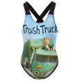 Girls Trash Green Truck One Piece Swimsuits Bathing Suits Cross Back ...