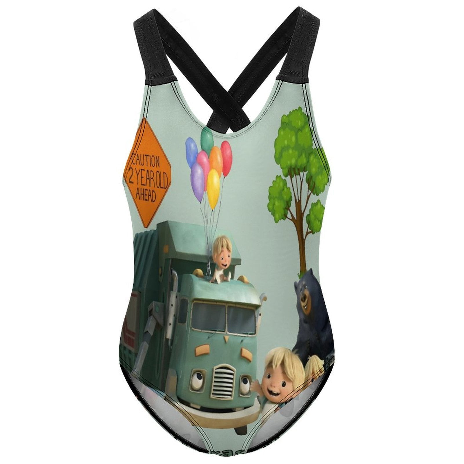 Girls Trash Green Truck One Piece Swimsuits Bathing Suits Cross Back ...