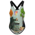 Girls Trash Green Truck One Piece Swimsuits Bathing Suits Cross Back ...