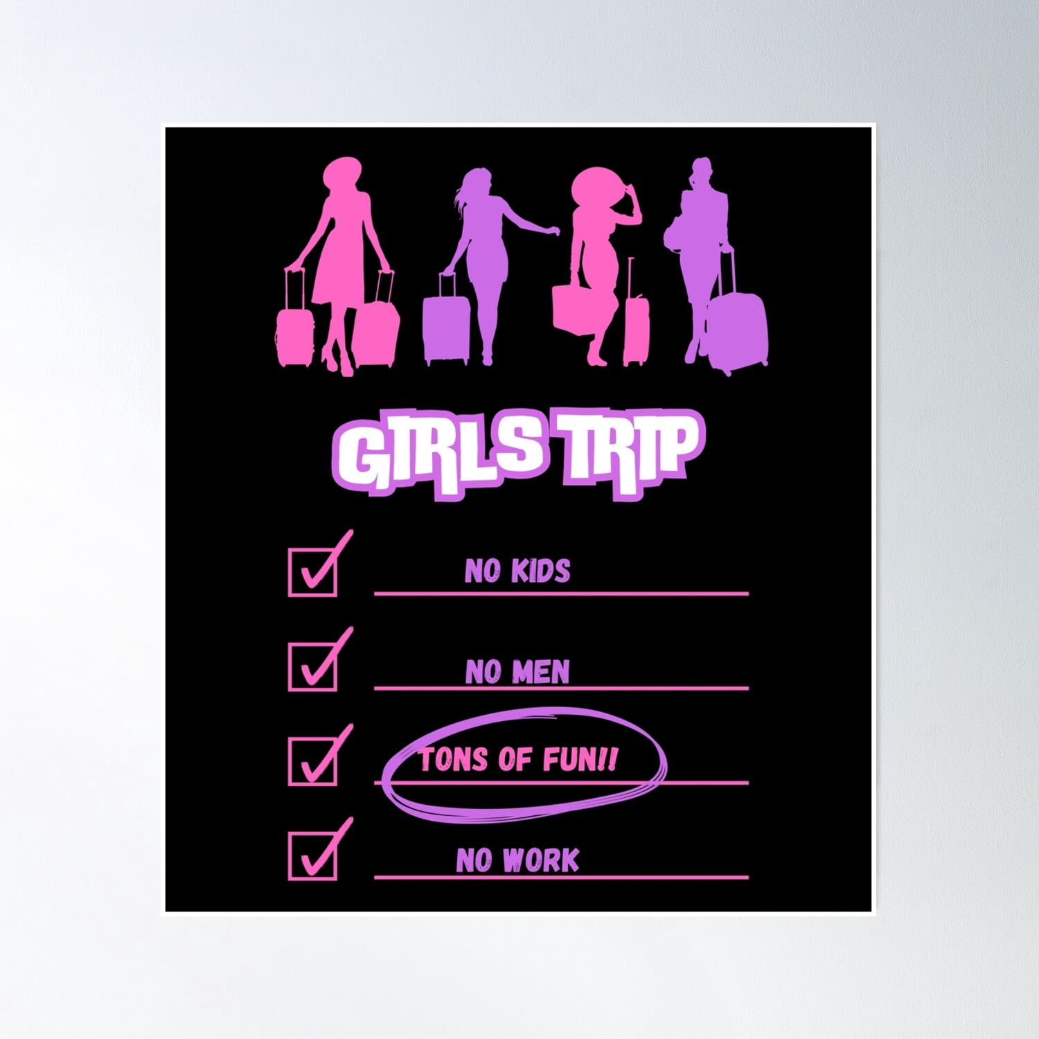 Girls Trip Checklist Poster Wall Art Modern Wall Decor Wall Art Home ...