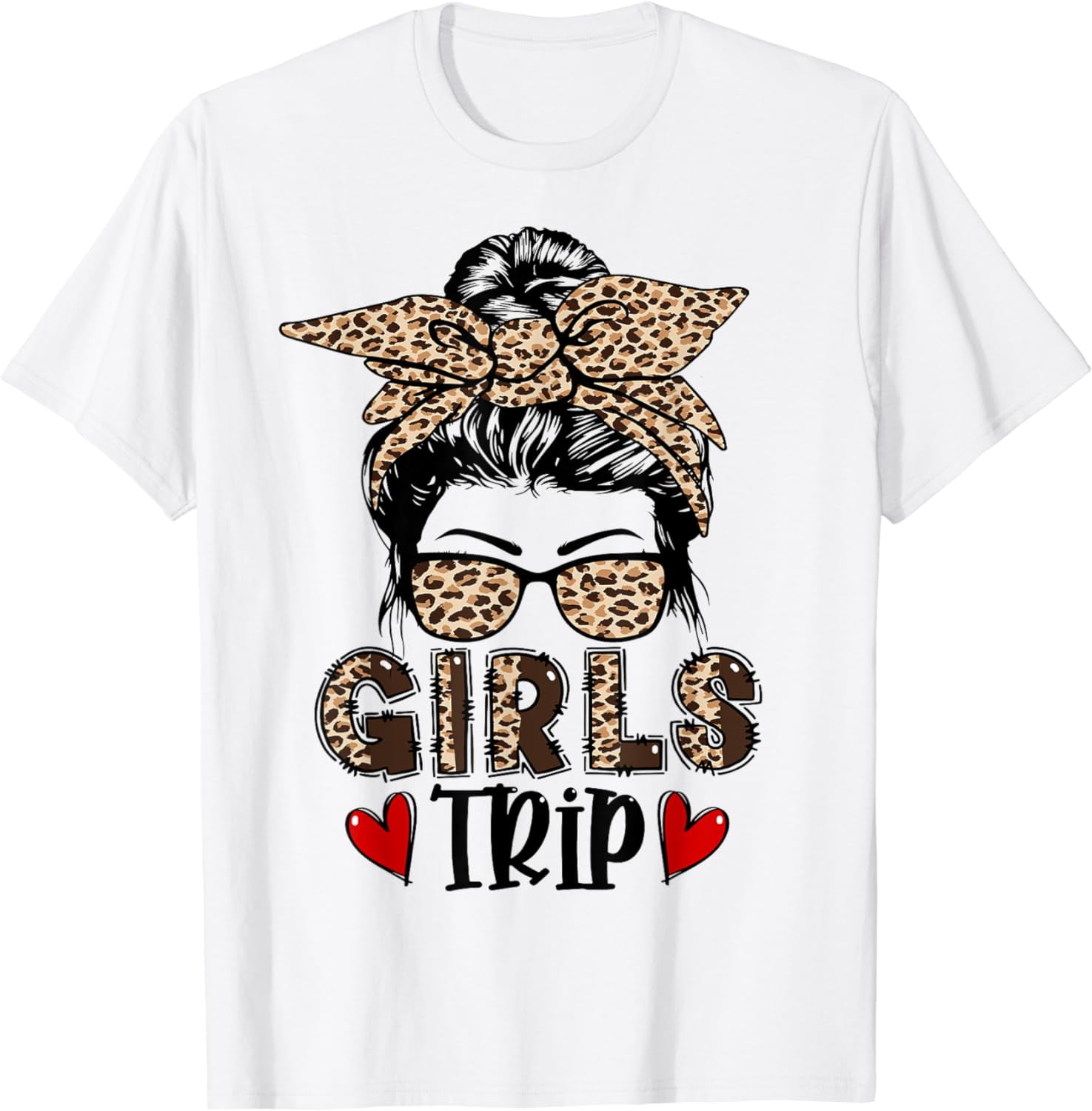 Girls Trip Messy Bun Leopard Best Friend Matching Girl T-Shirt ...