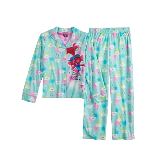Girls Trolls Poppy Cloud Catch Your Color Button Up Pajamas Sleep Set 4 ...