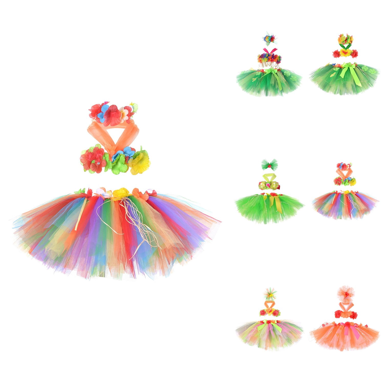 Girls Tropical Luau Party Dress with Skirt, 3-Piece Hawaiian Hula Tutu ...