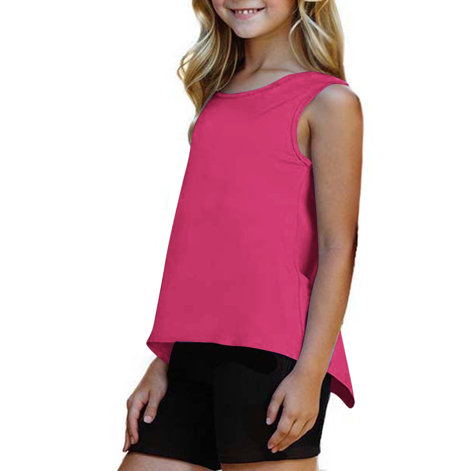 Girls Tshirts Sleeveless Solid Color Back Split Sports Casual Vest for ...
