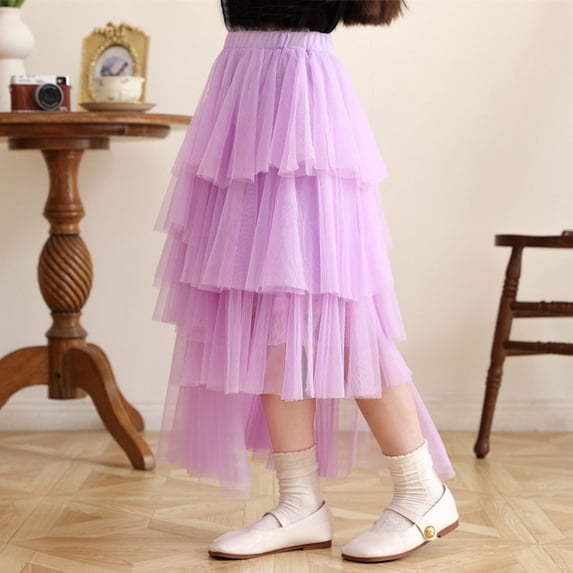 Girls' Tulle Midi Skirt Asymmetrical Hem A-Line Skirt Dance Party ...