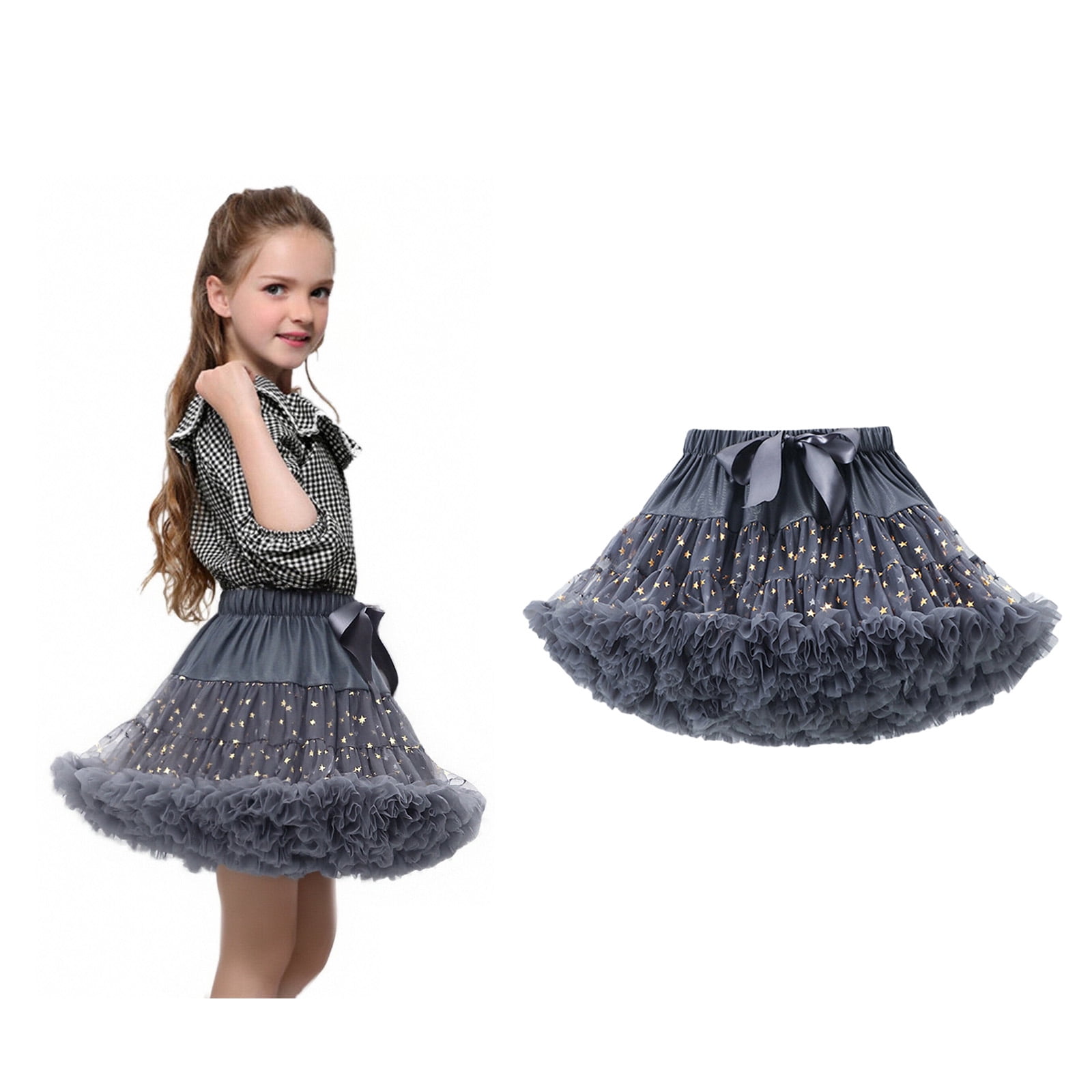 Girls Tulle Skirt Layers Gray Tutu Girls Sequin Skirt Elastic Waist ...