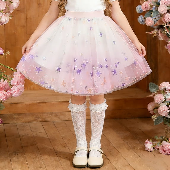 Girls Tulle Skirt with Stars Kids Tutu Skirt Elastic Waist Princess ...